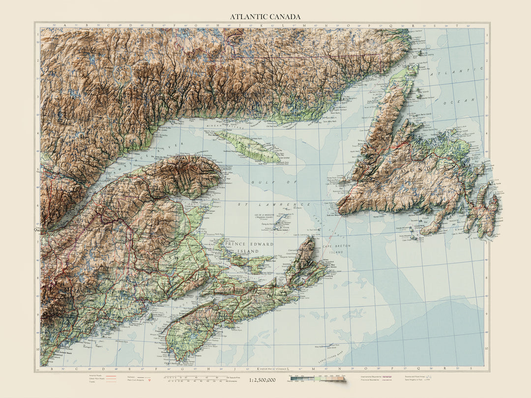 Atlantic Canada Topographic Map c. 1956 – Visual Wall Maps Studio