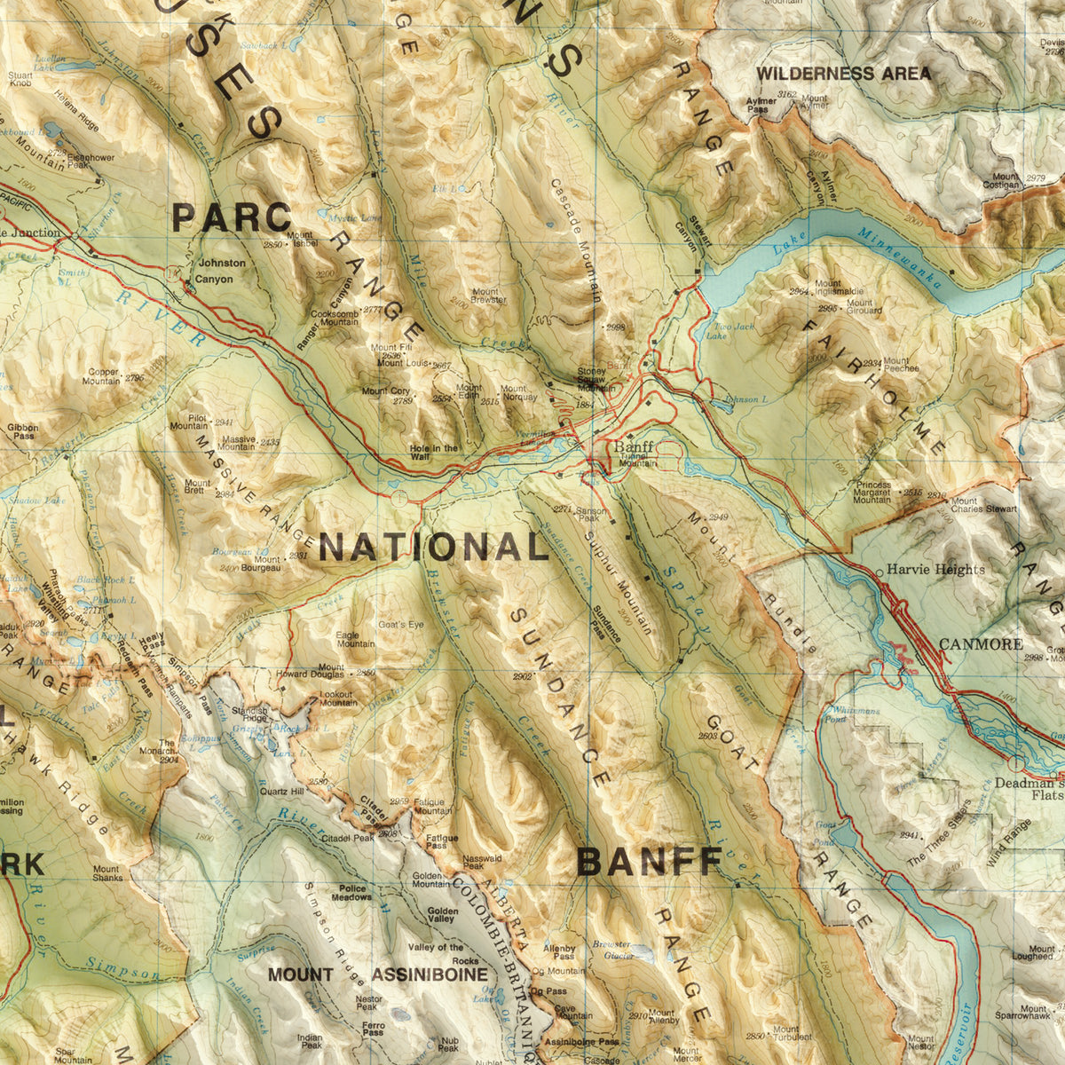 Banff, Yoho and Kootenay National Parks Topographic Map – Visual Wall ...