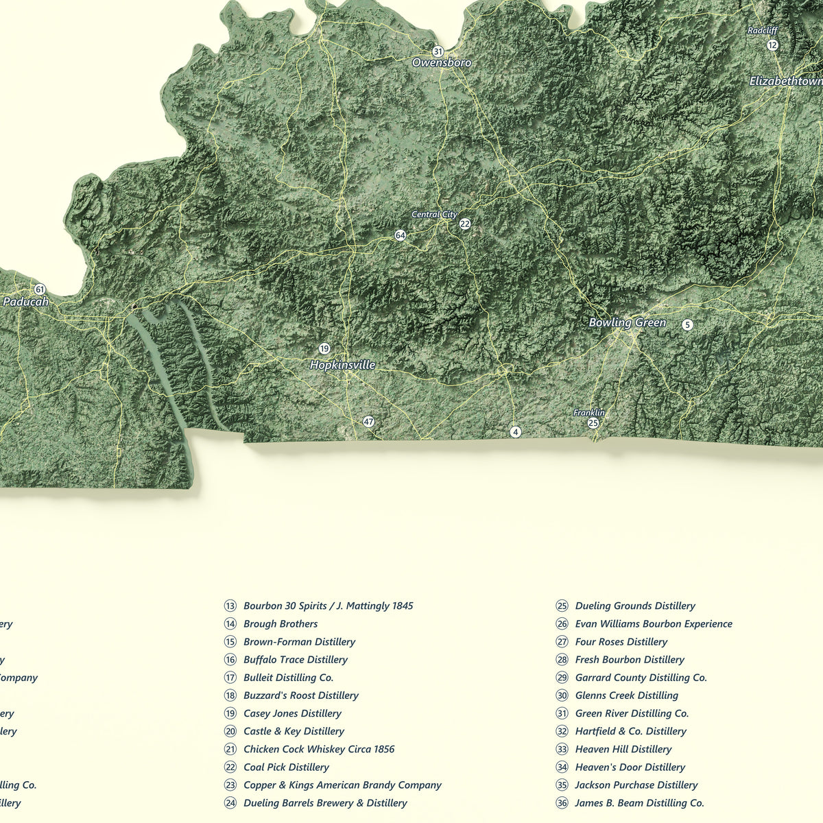 Bourbon Distilleries of Kentucky – Visual Wall Maps Studio