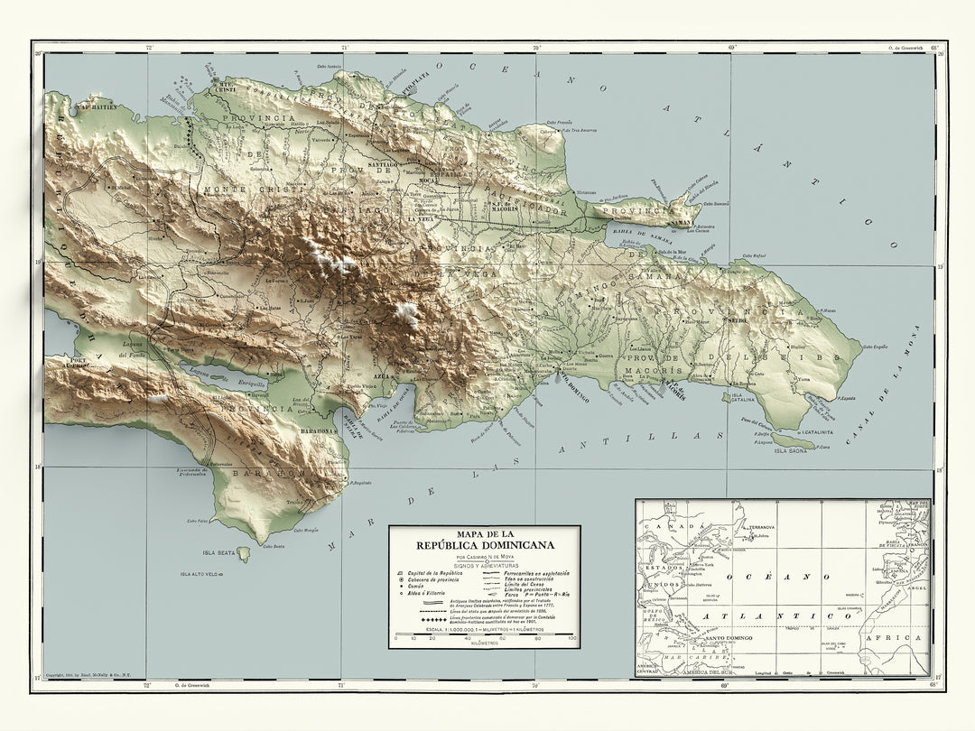 Dominican Republic Vintage Topographic Map (c.1910) – Visual Wall Maps ...