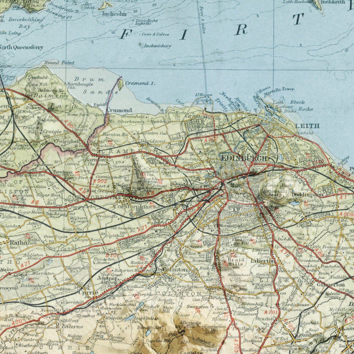 Edinburgh (Firth of Forth) Vintage Topographic Map – Visual Wall Maps ...