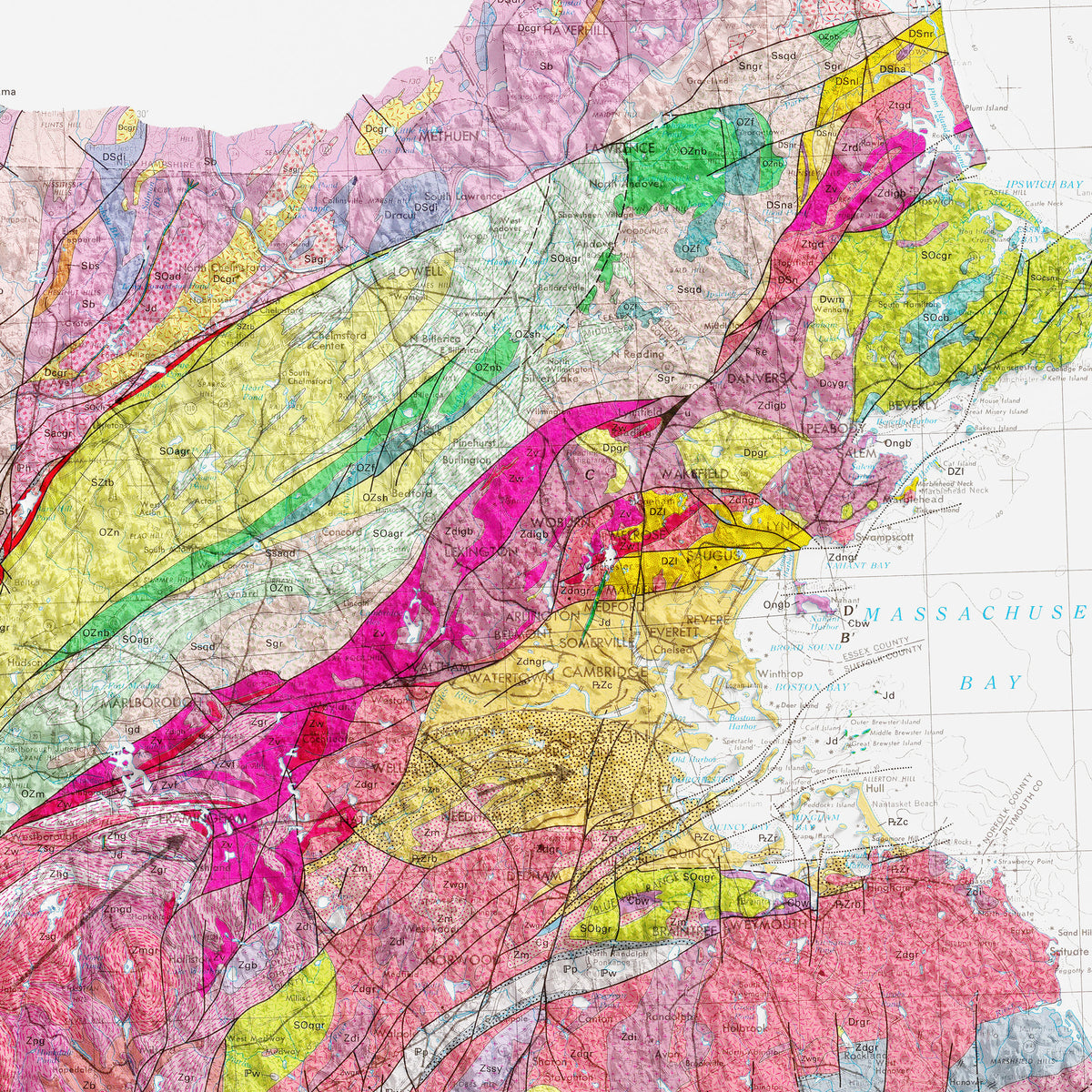 Geological Map of Massachusetts (c.1983) – Visual Wall Maps Studio