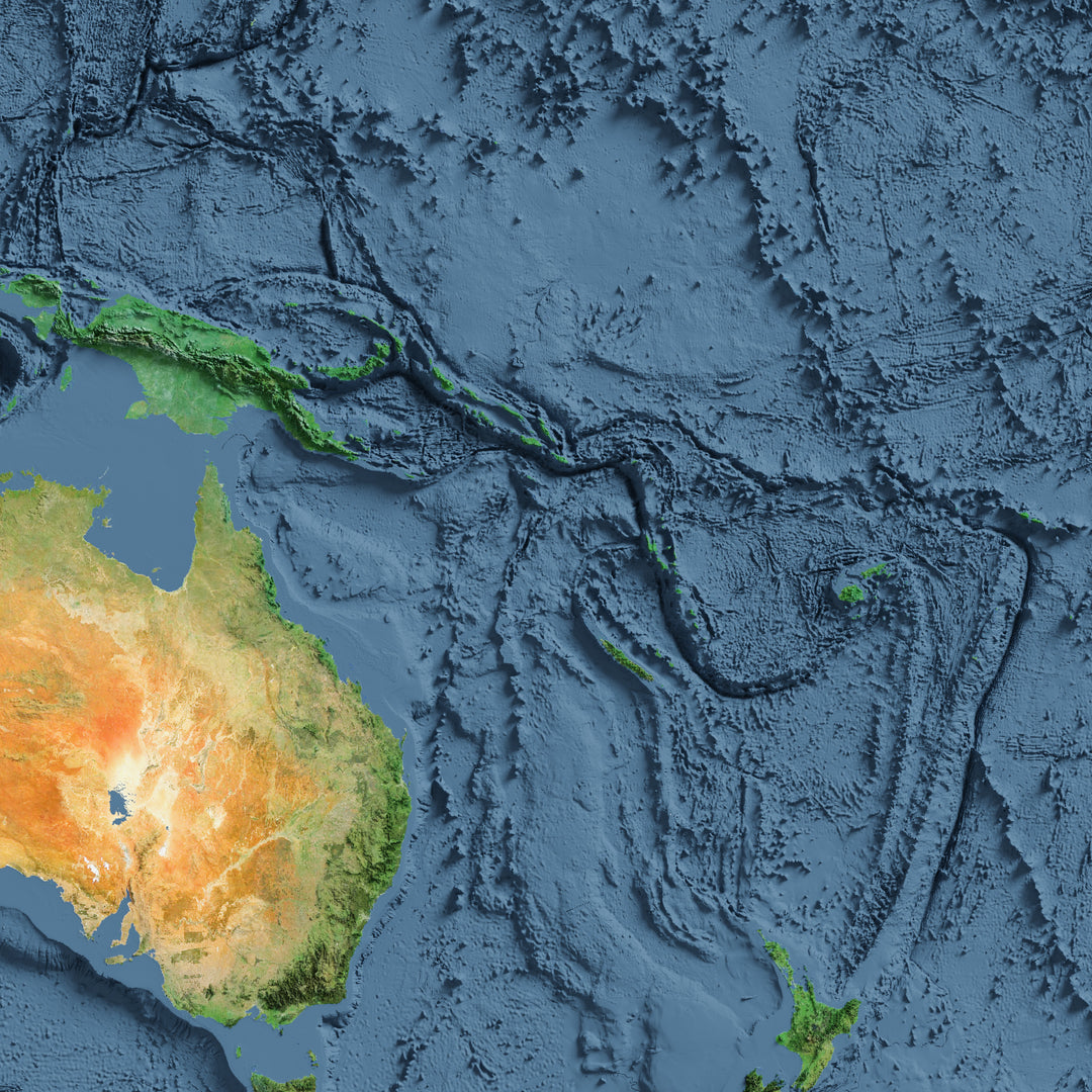 Oceania Bathymetry Shaded Relief – Visual Wall Maps Studio