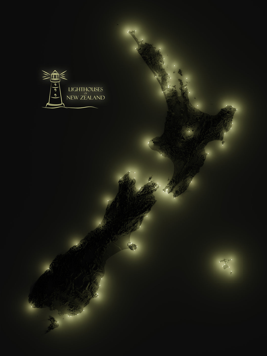 Lighthouses of New Zealand – Visual Wall Maps Studio