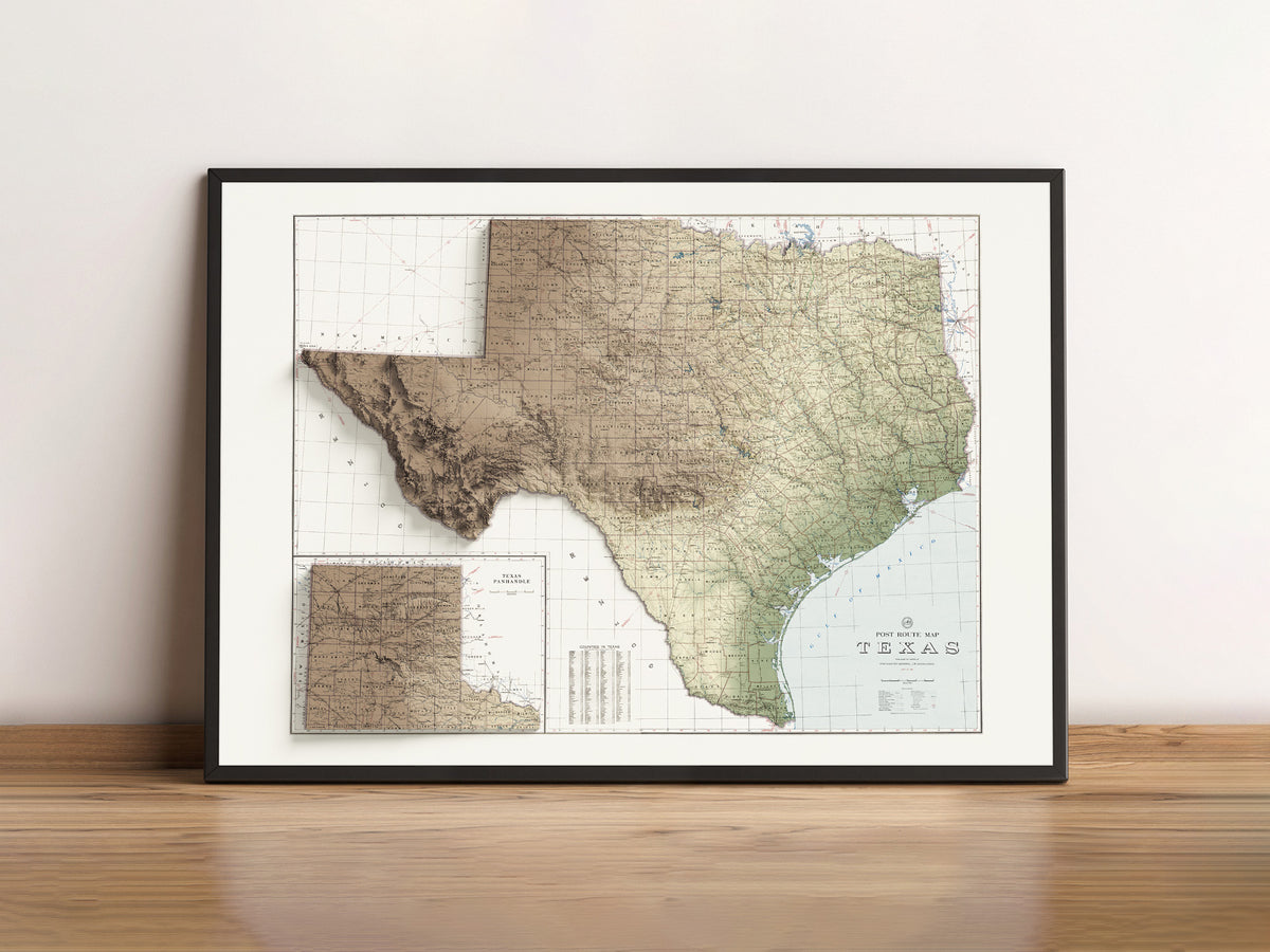 Texas Vintage Topographic Map – Visual Wall Maps Studio
