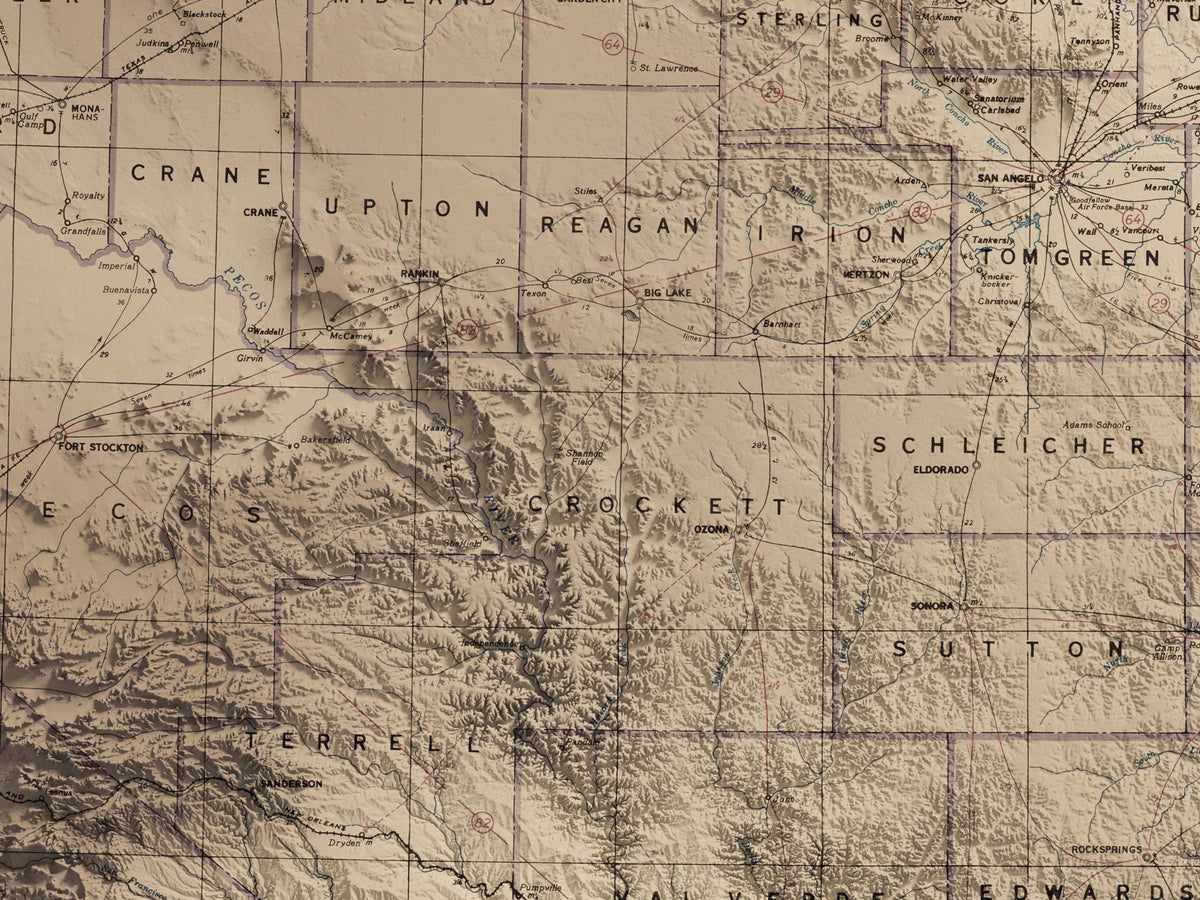 Texas Vintage Topographic Map – Visual Wall Maps Studio