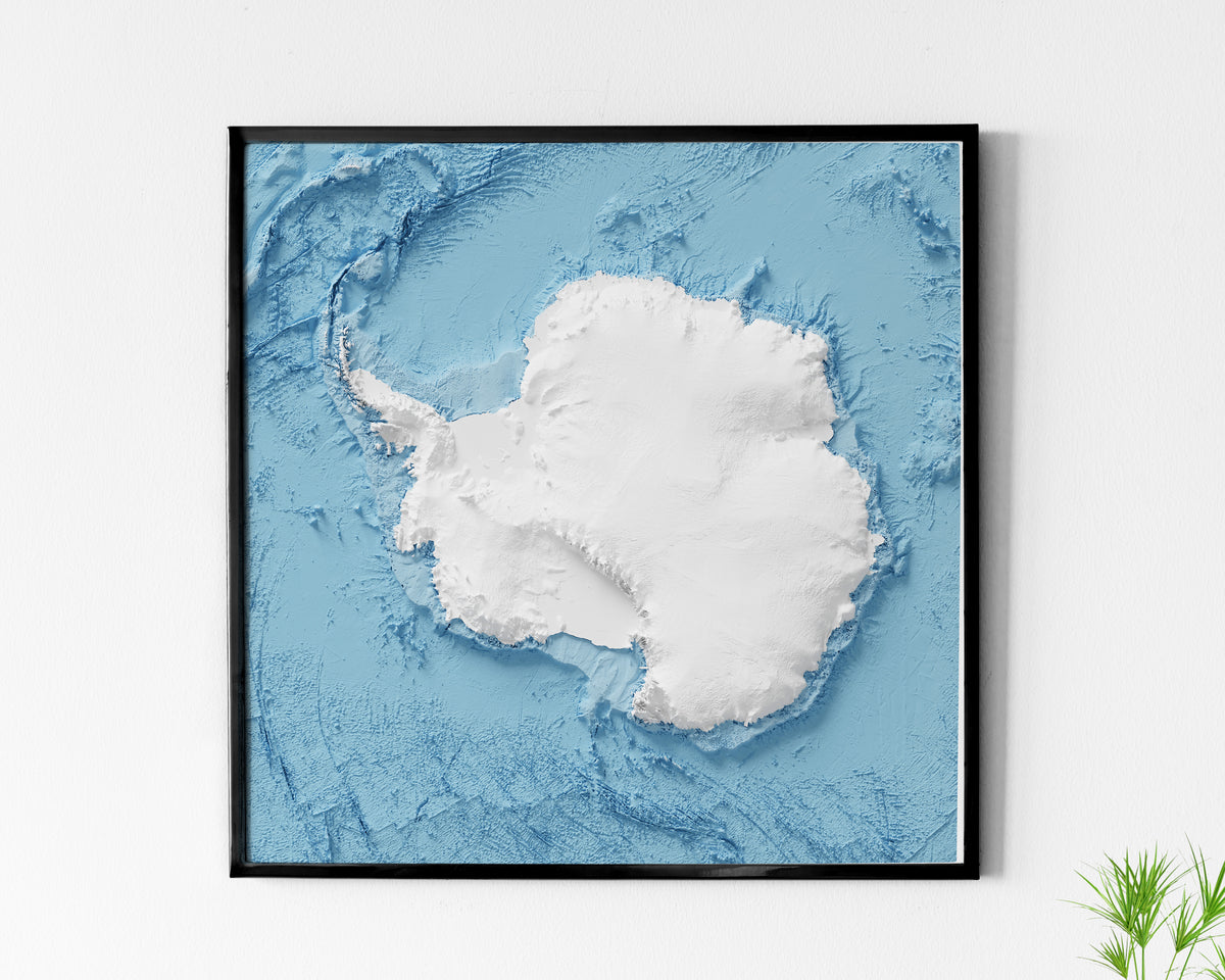 Antarctica Shaded Relief Map - With Oceanfloor – Visual Wall Maps Studio