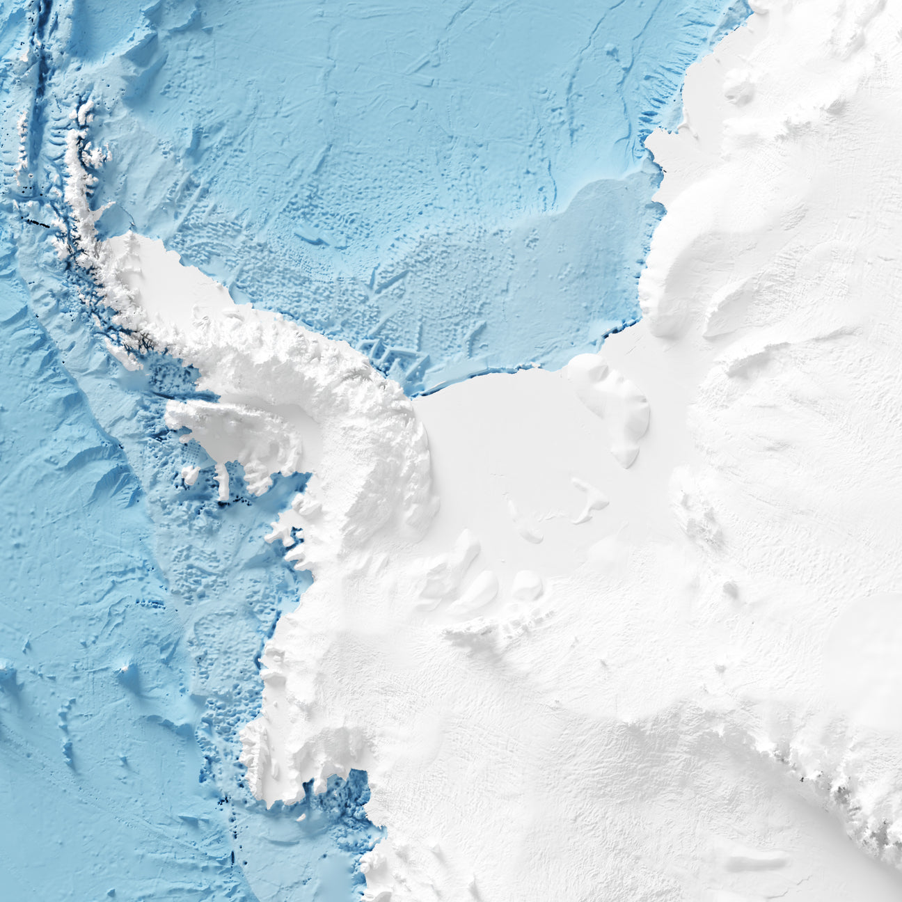 Antarctica Shaded Relief Map - With Oceanfloor – Visual Wall Maps Studio