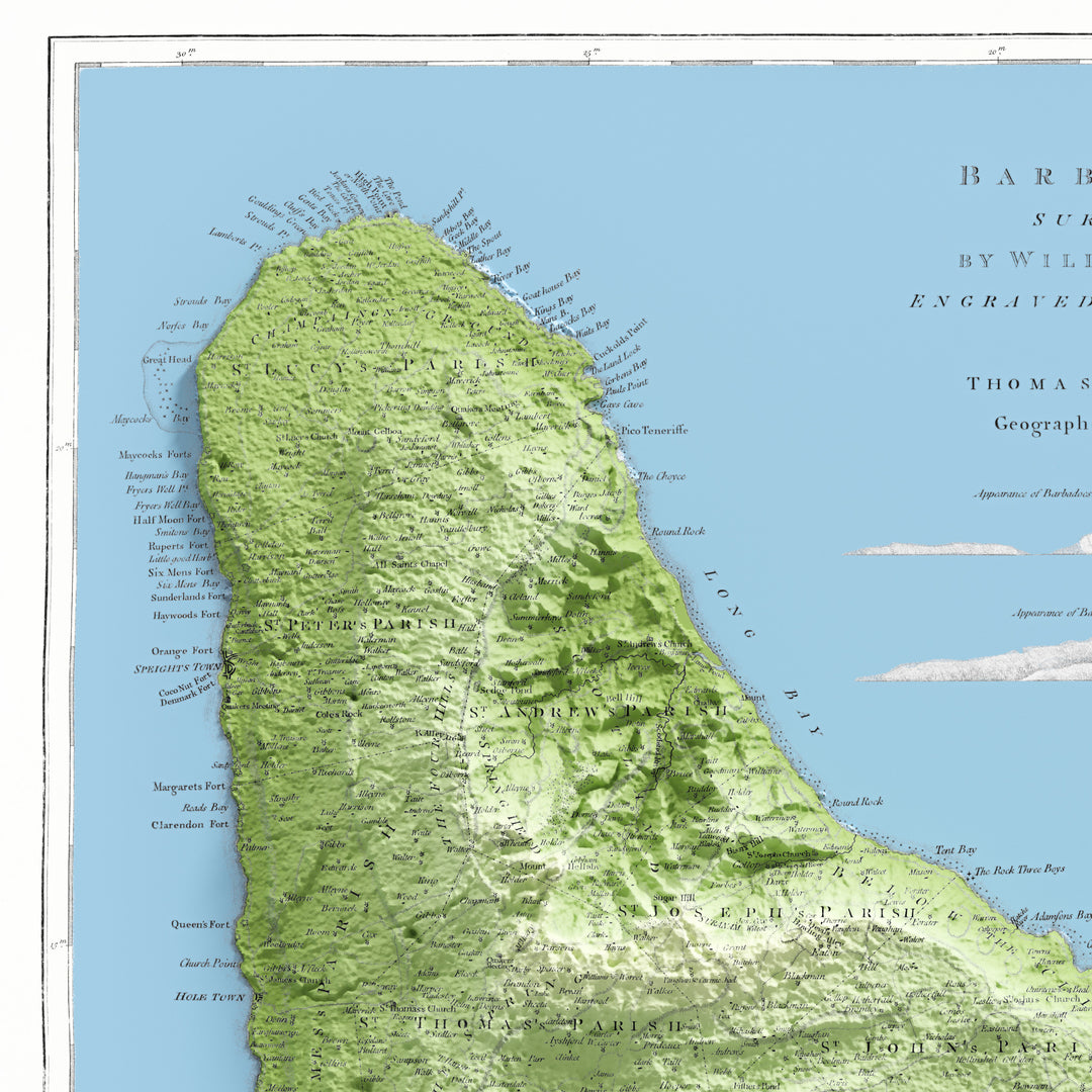 Barbados Vintage Topographic Map (c.1775) – Visual Wall Maps Studio