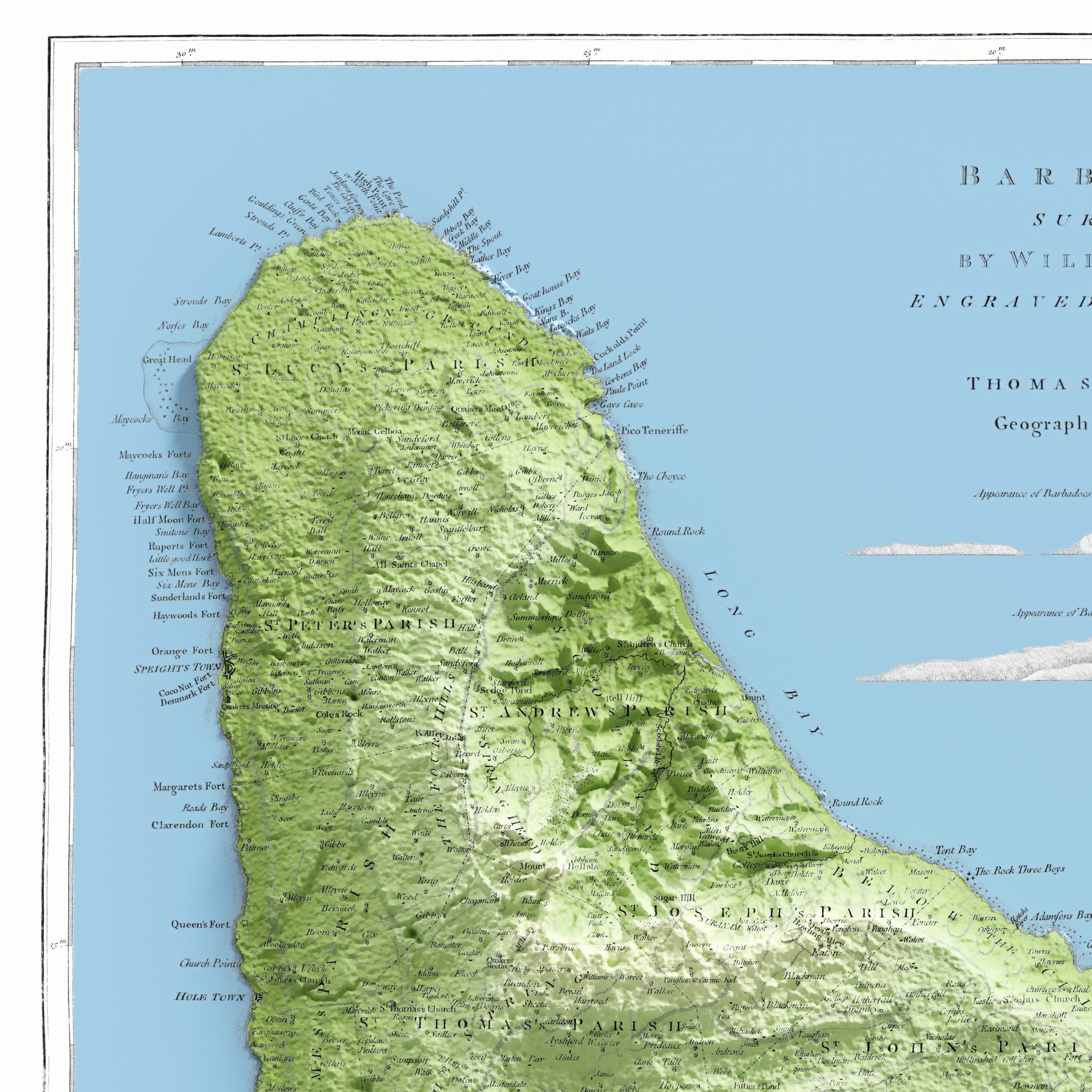 Barbados Vintage Topographic Map (c.1775) – Visual Wall Maps Studio