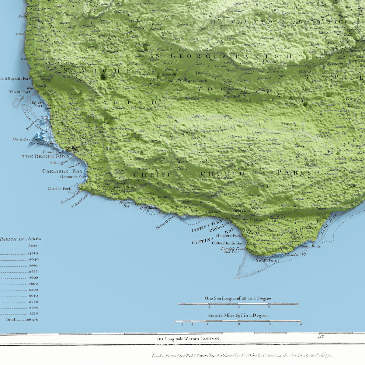 Barbados Vintage Topographic Map (c.1775) – Visual Wall Maps Studio