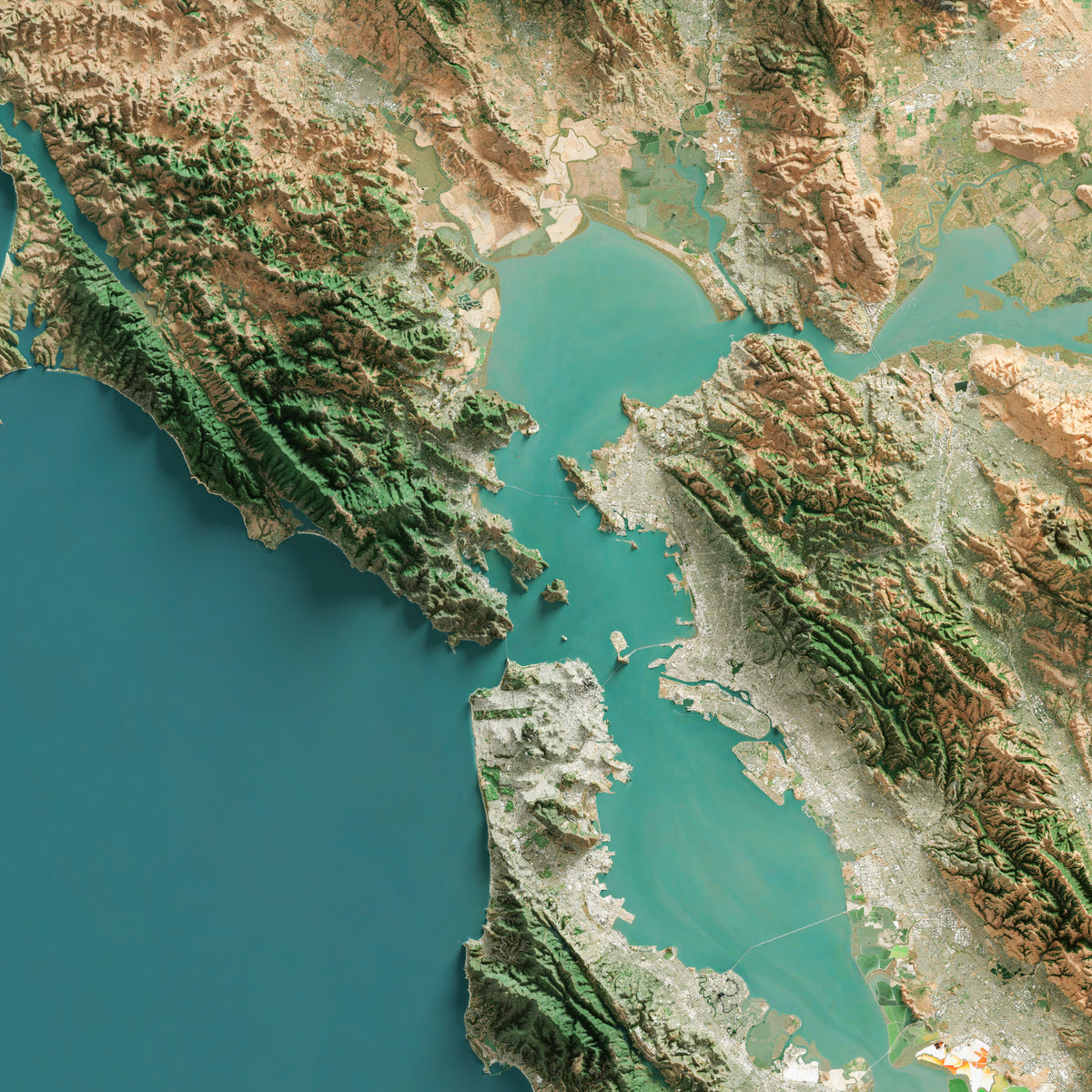 The Bay Area California Imagery Shaded Relief – Visual Wall Maps Studio