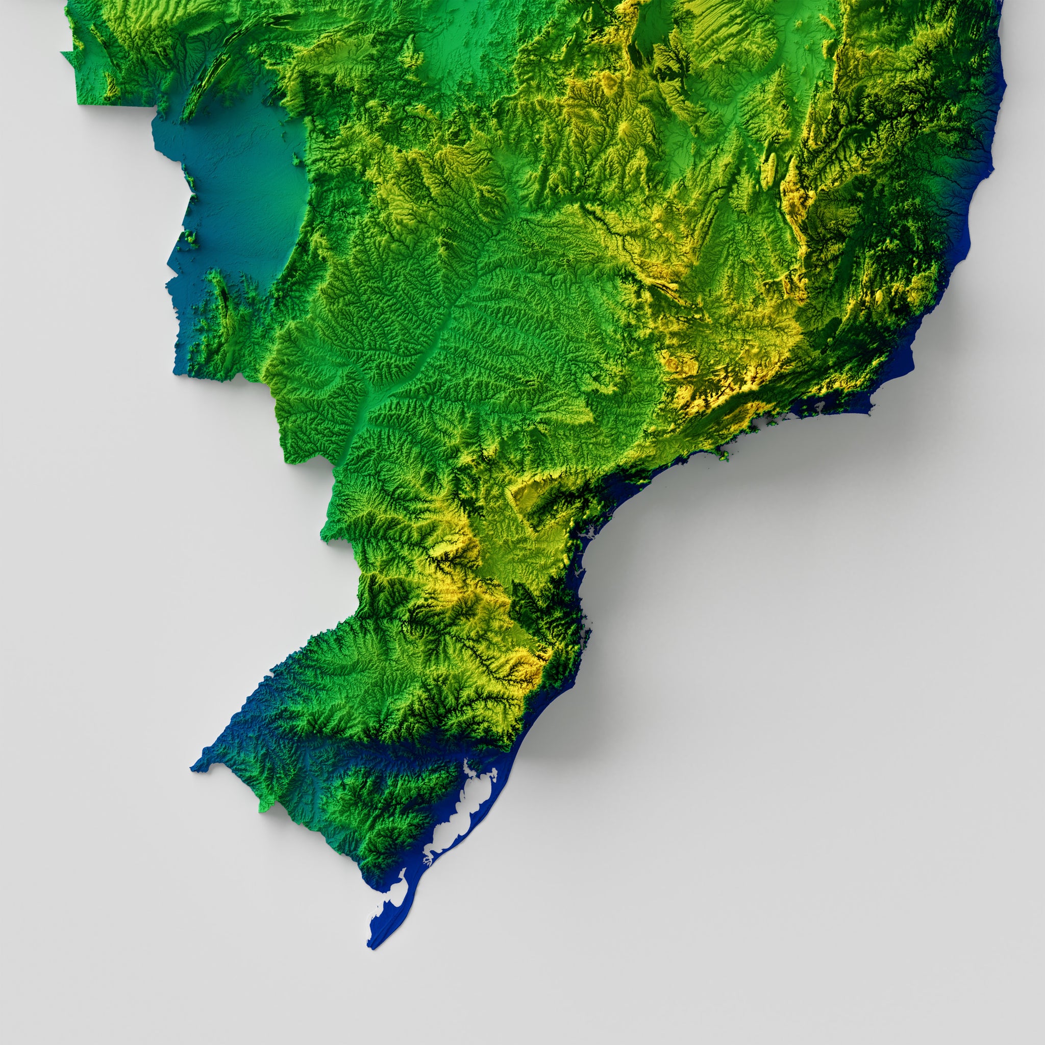 Brazil Shaded Relief Colourized (Flag Colours) – Visual Wall Maps Studio