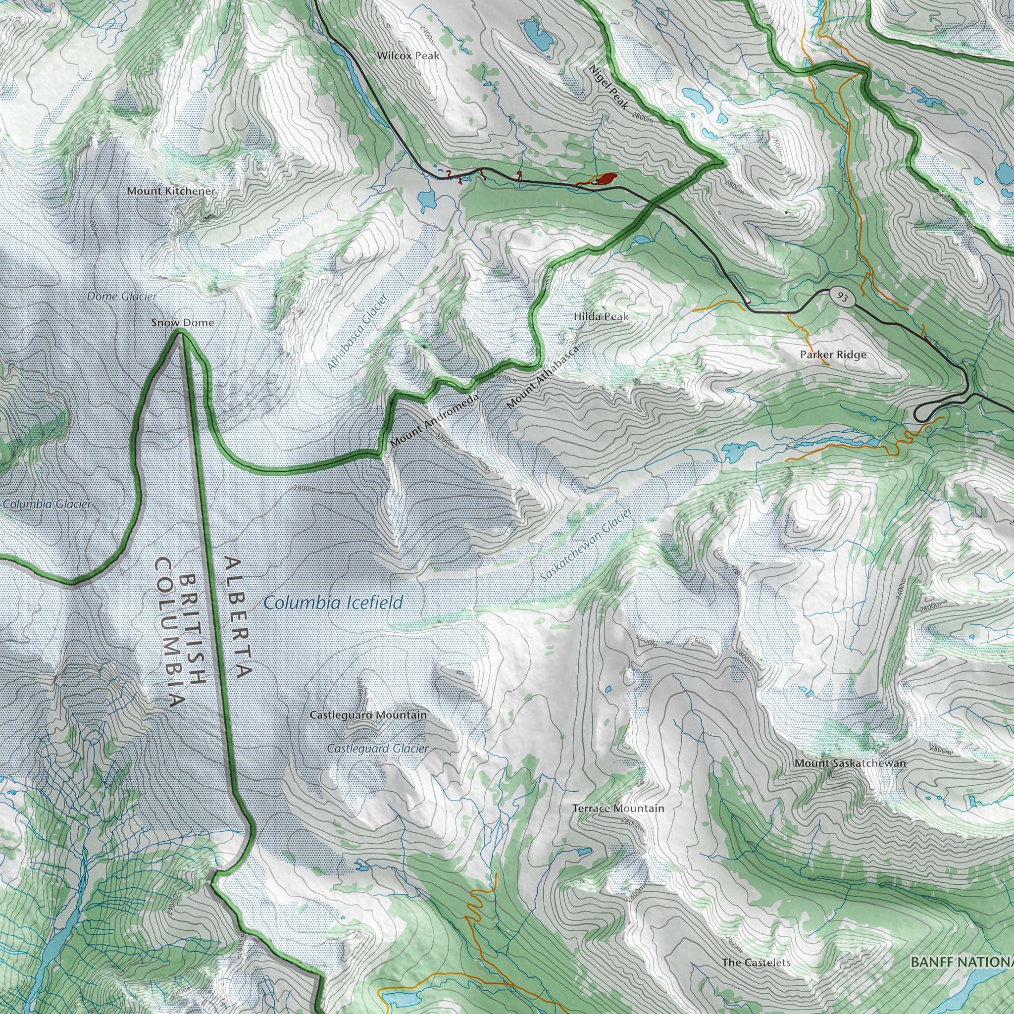 Columbia and Clemenceau Icefields Topographic Map – Visual Wall Maps Studio