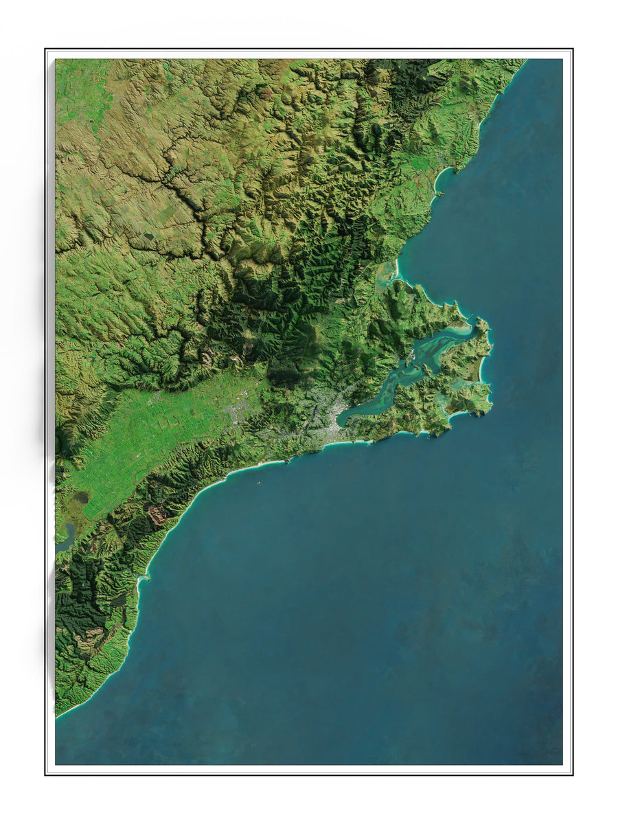 Dunedin, New Zealand Imagery Shaded Relief – Visual Wall Maps Studio
