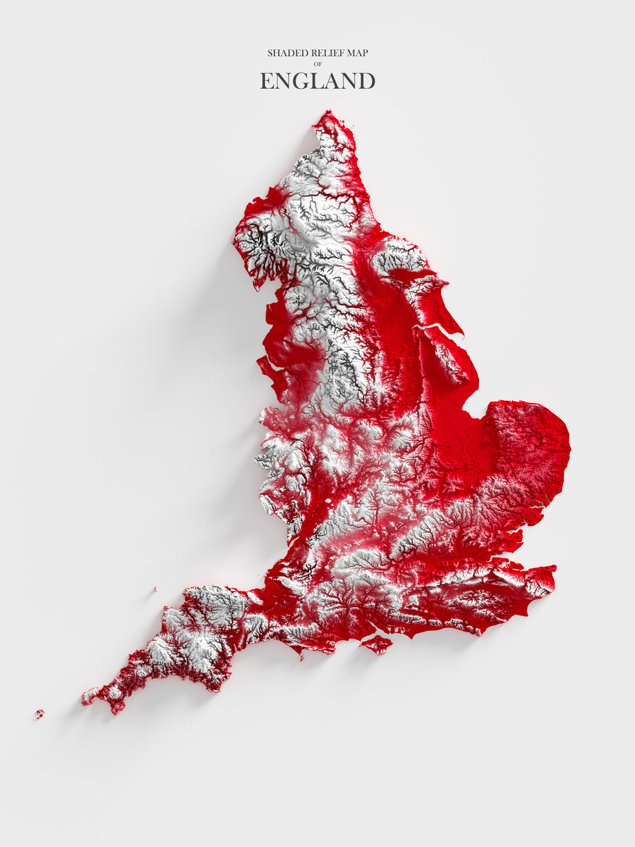 England Shaded Relief Colourized (Official Colours) – Visual Wall Maps ...