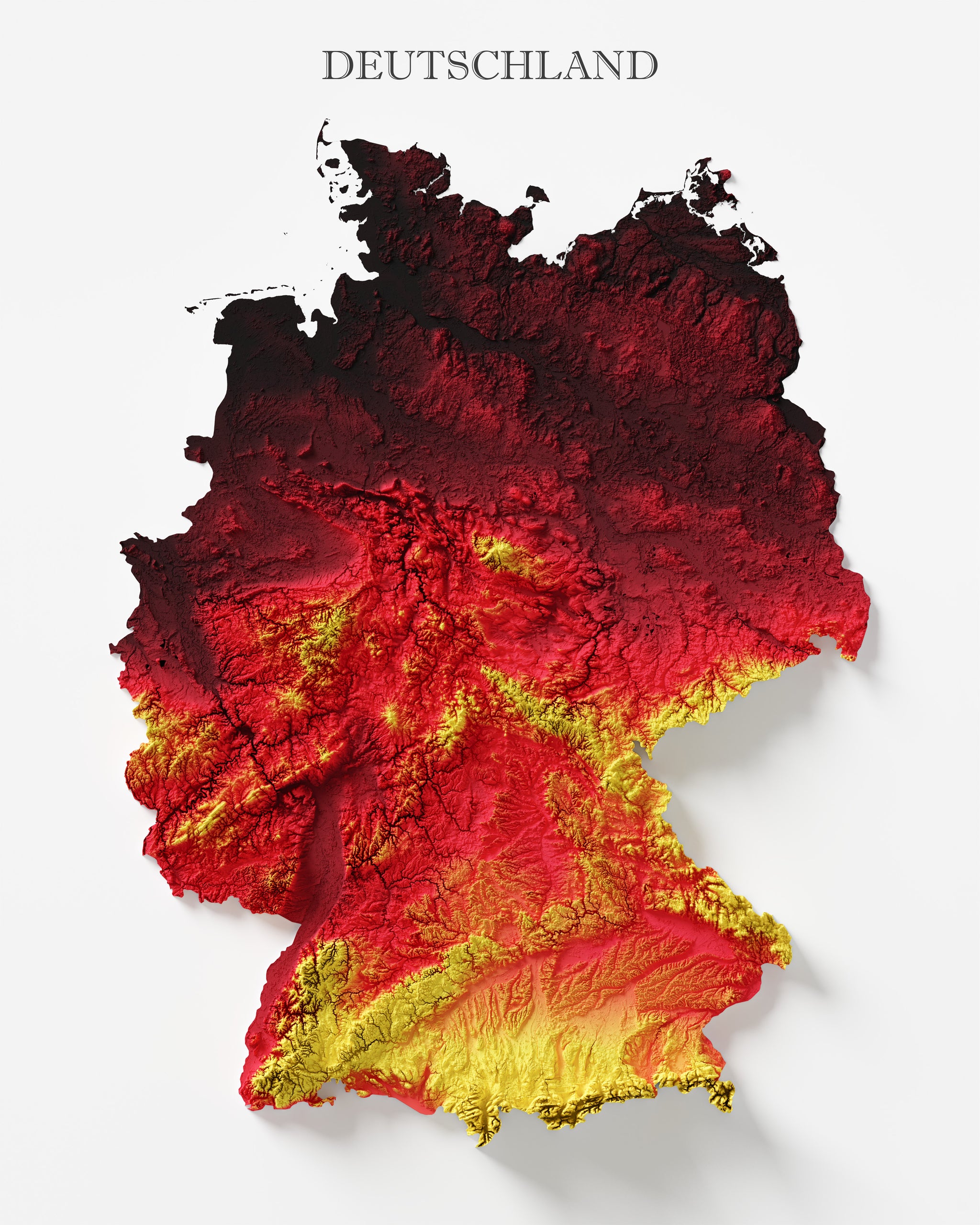 Germany Shaded Relief Colourized (Official Colours) – Visual Wall Maps ...
