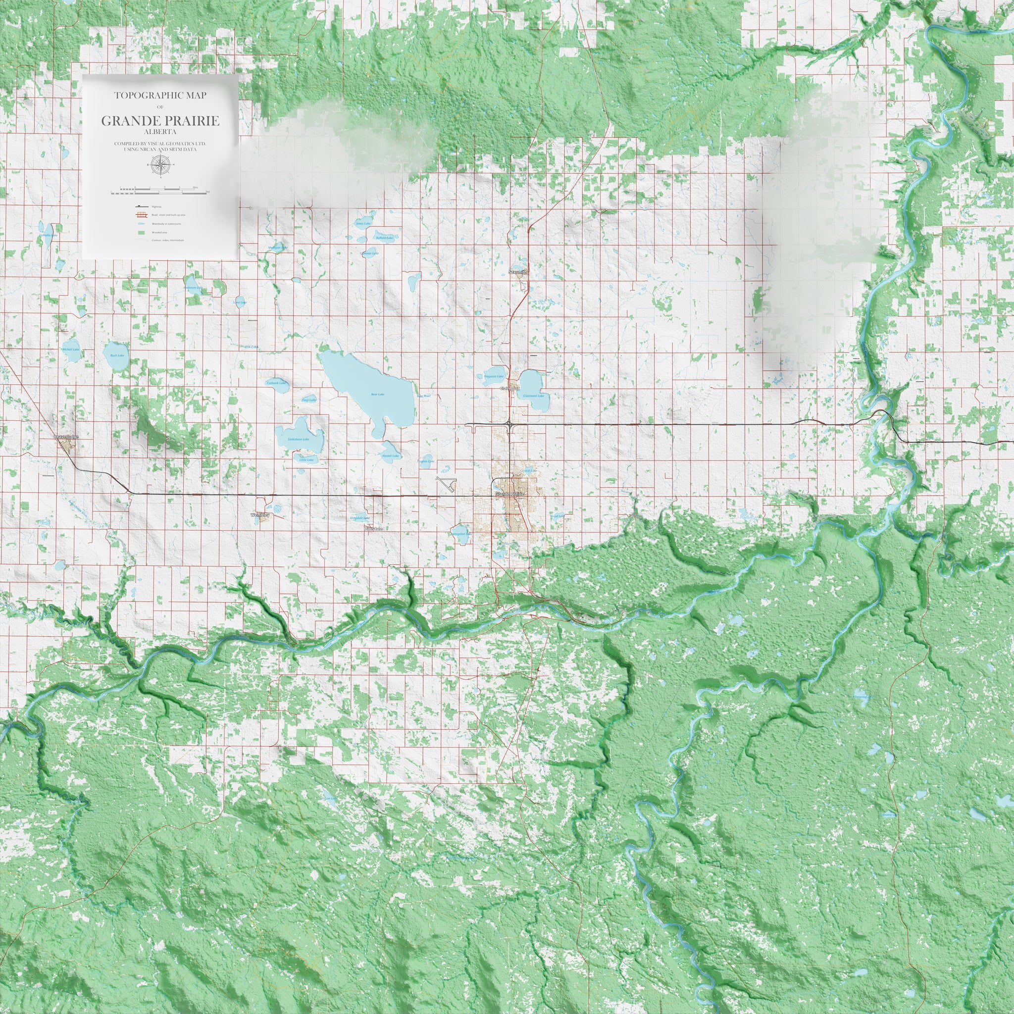 Topographic Map of Grande Prairie, Alberta, Canada – Visual Wall Maps ...