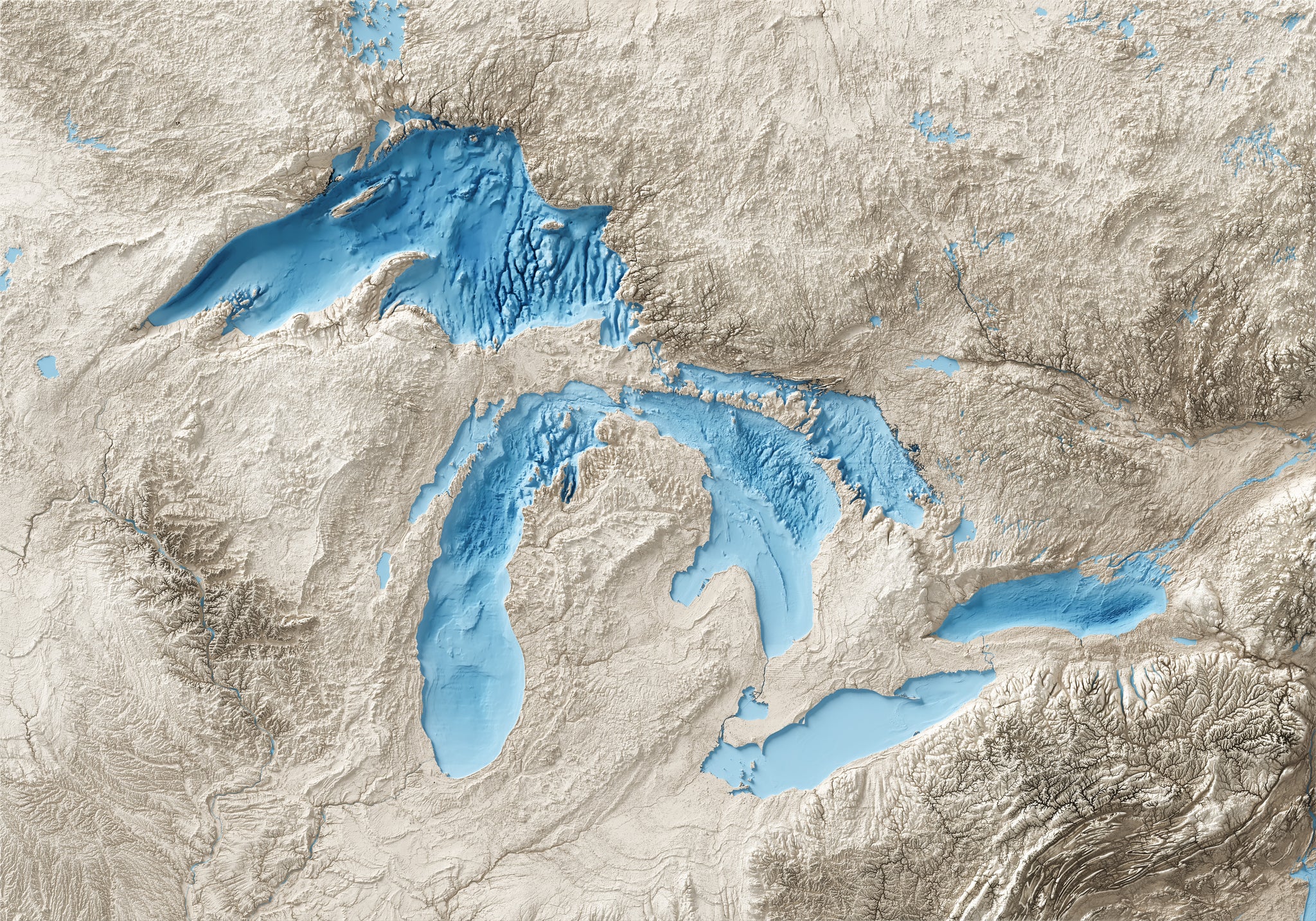 Great Lakes Shaded Relief Bathymetry Map – Visual Wall Maps Studio