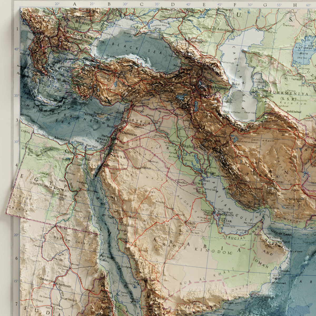 Indo-Arabia Topographic Map c. 1959 – Visual Wall Maps Studio