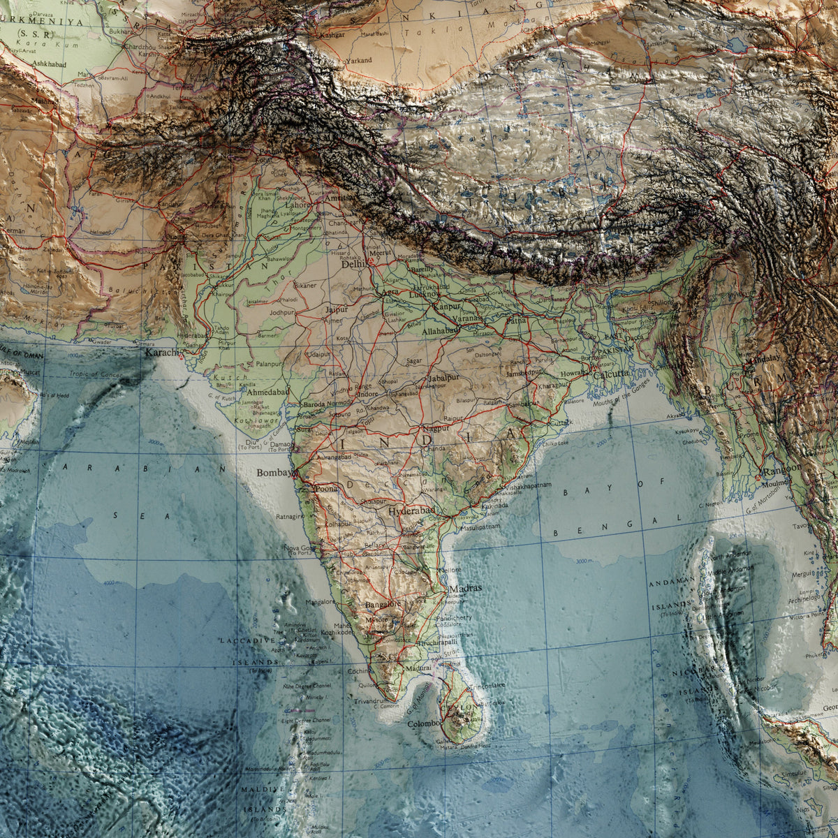 Indo-Arabia Topographic Map c. 1959 – Visual Wall Maps Studio