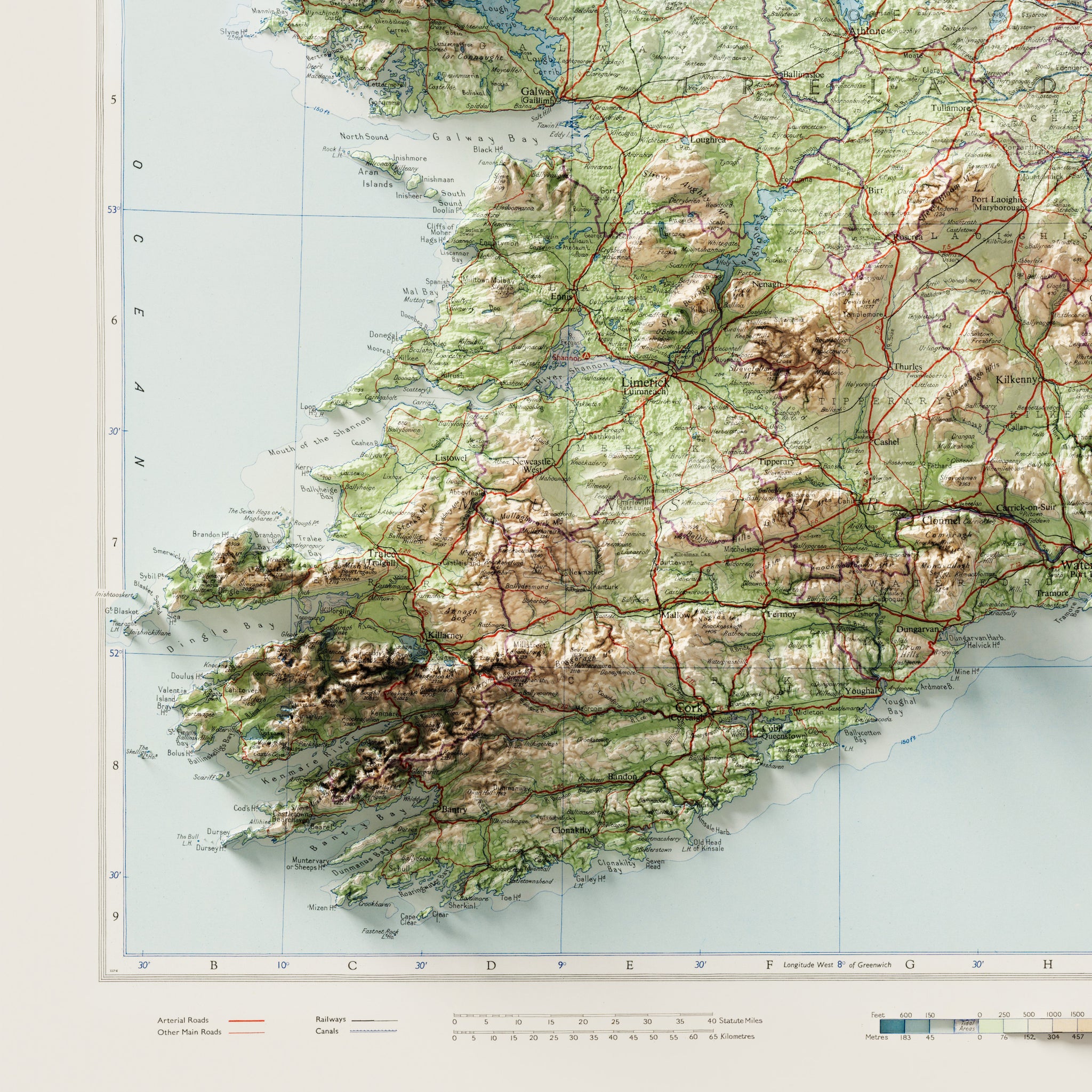 Vintage Topographic Map of Ireland (c.1955) – Visual Wall Maps Studio