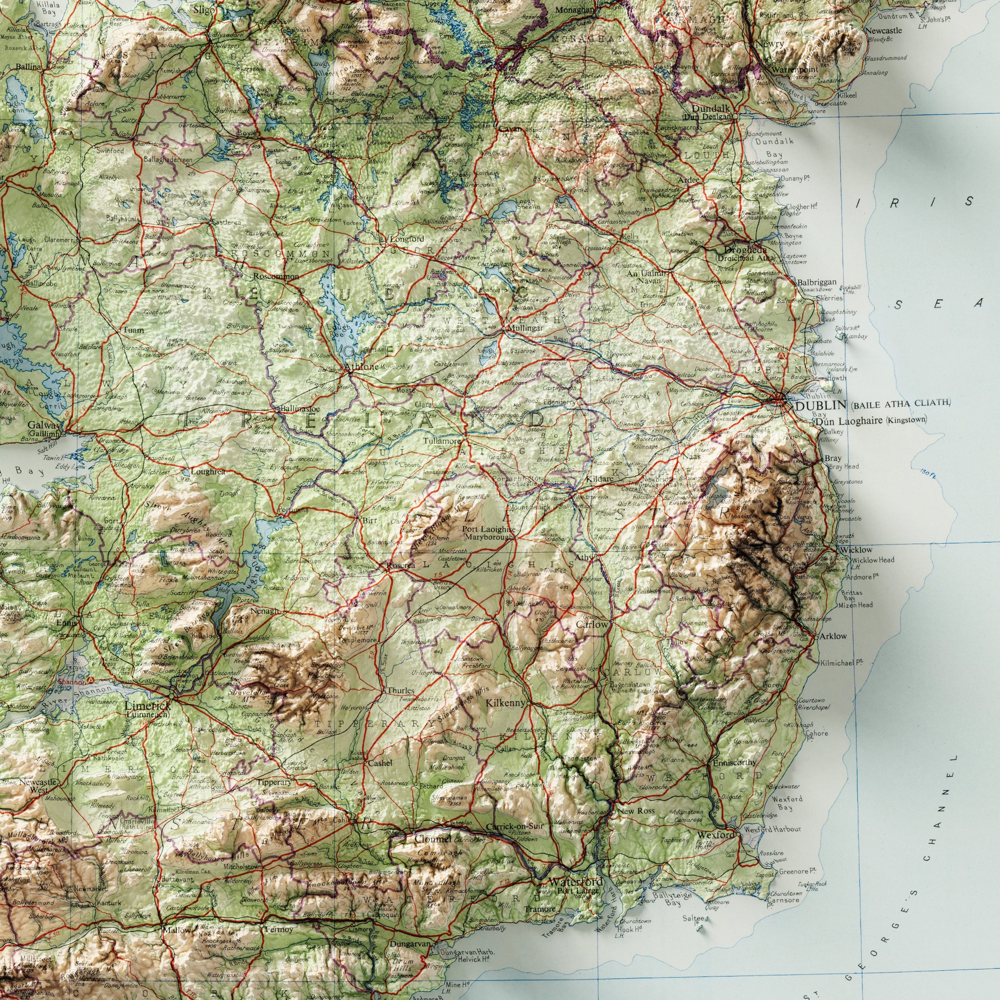 Vintage Topographic Map of Ireland (c.1955) – Visual Wall Maps Studio