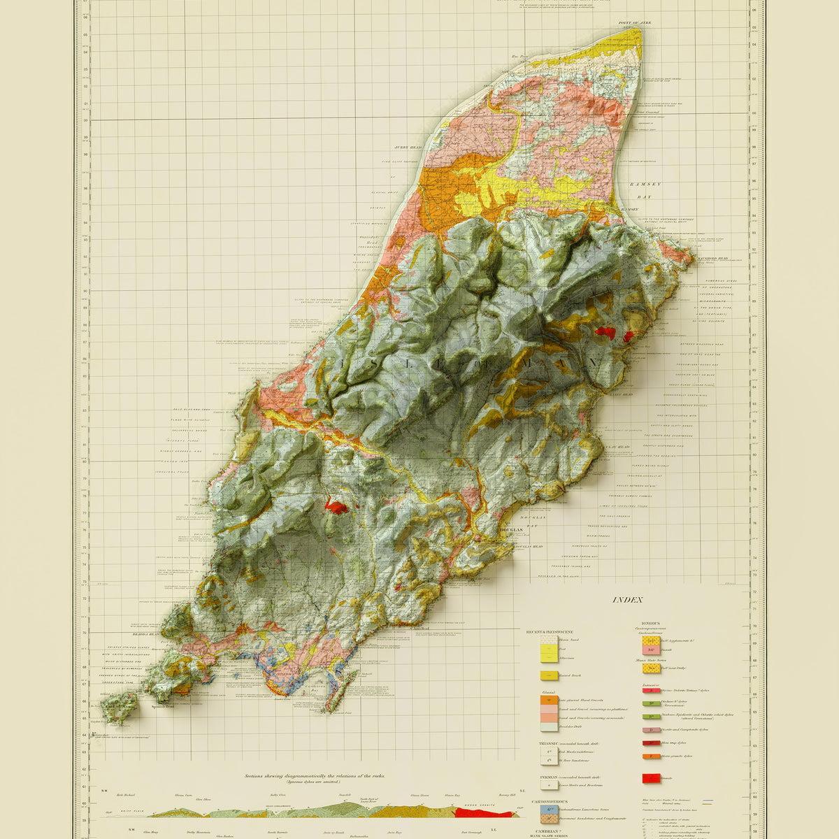 Geological Map of The Isle of Man (c.1874) – Visual Wall Maps Studio