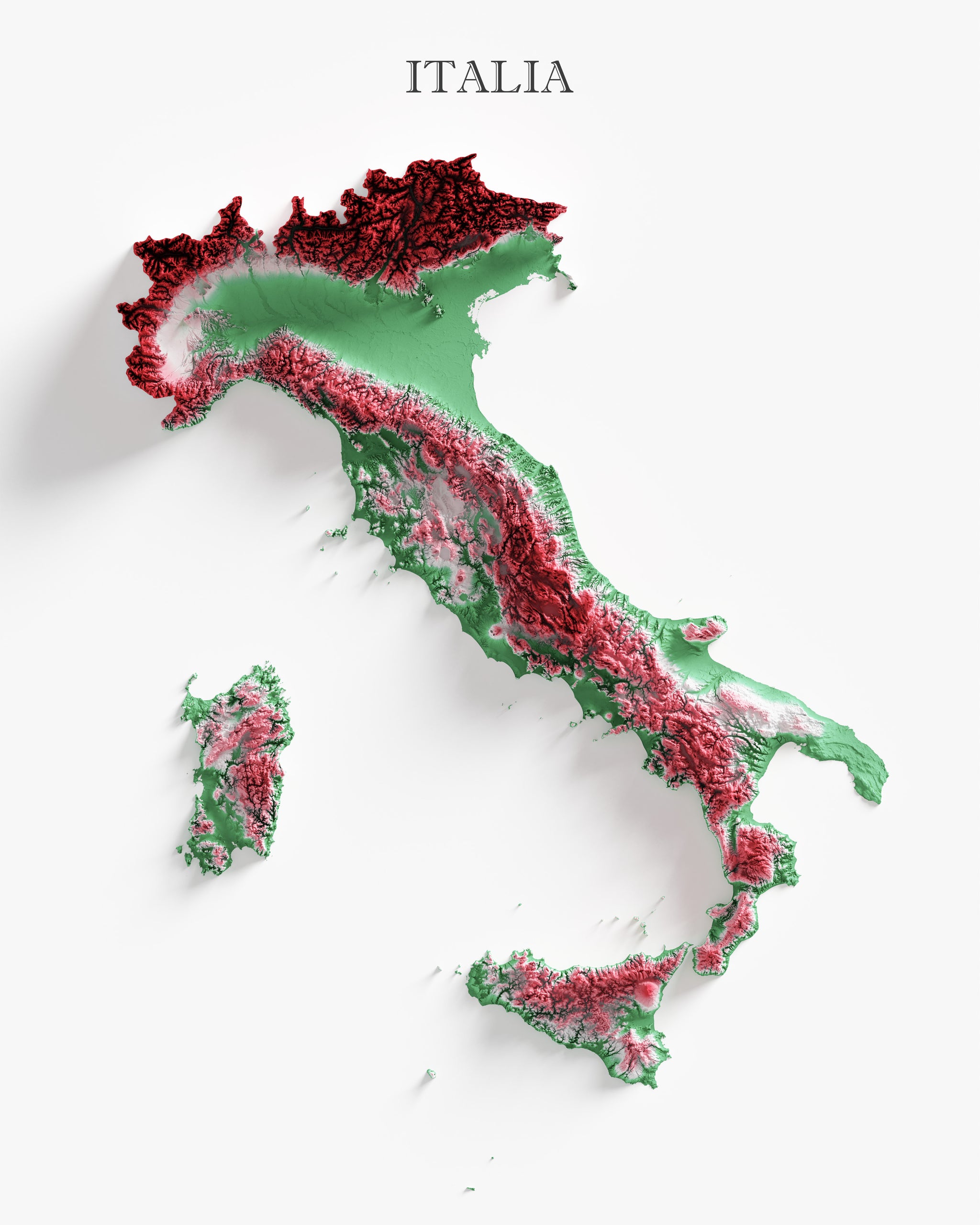 Italy Shaded Relief Colourized (Official Colours) – Visual Wall Maps Studio