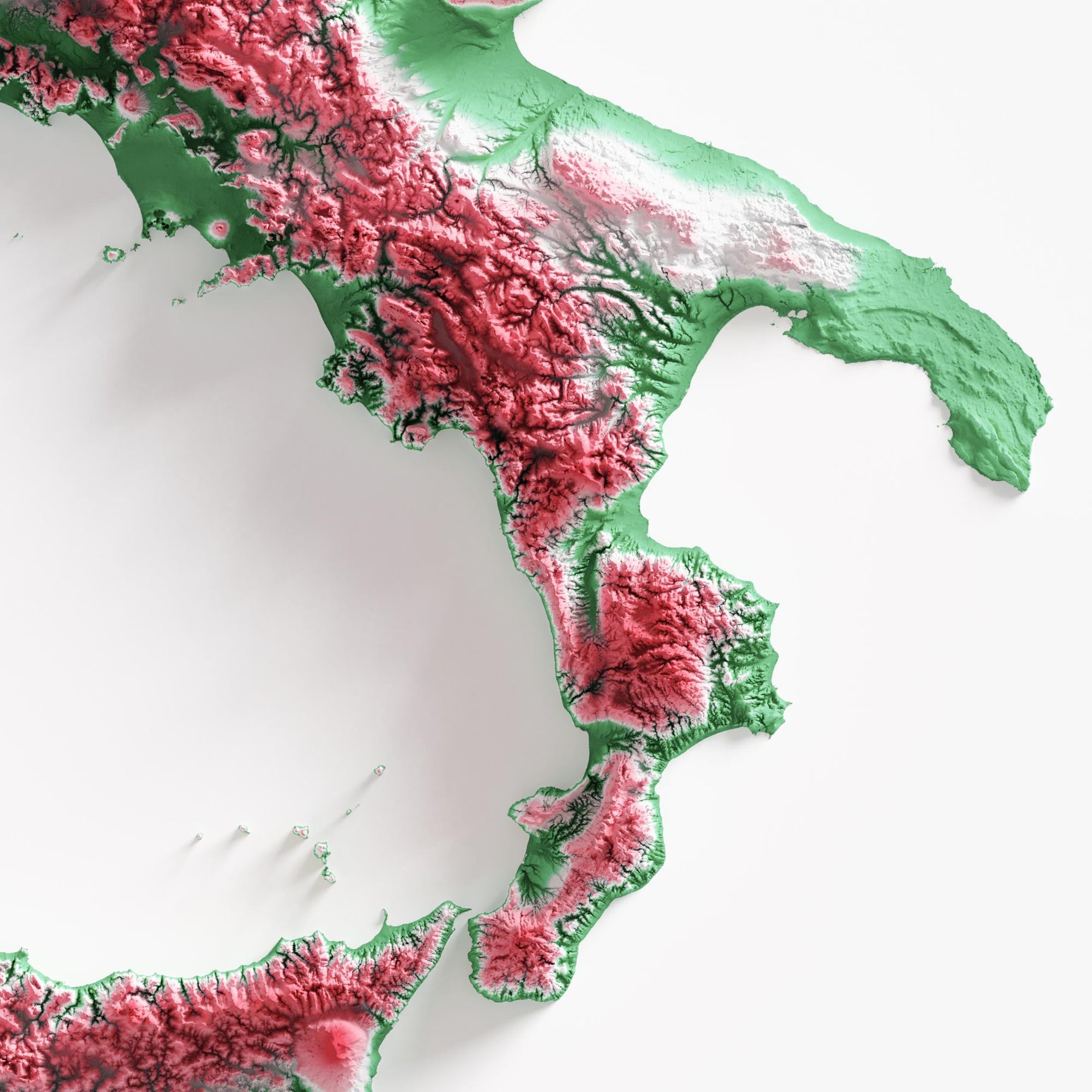 Italy Shaded Relief Colourized (Official Colours) – Visual Wall Maps Studio