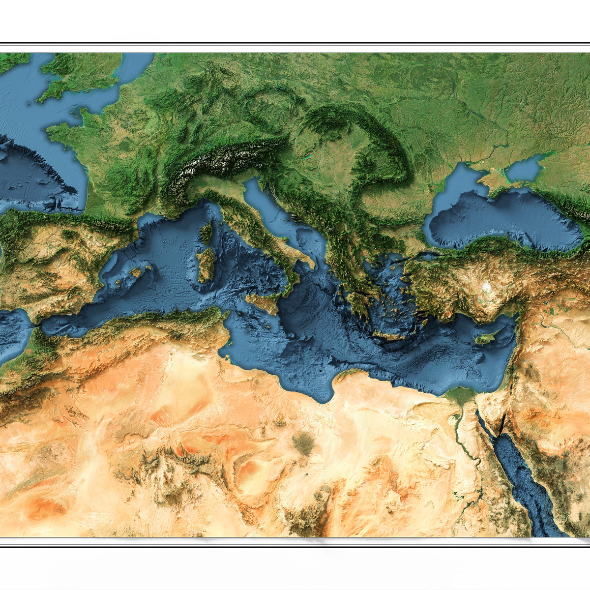 Mediterranean Sea Imagery Shaded Relief – Visual Wall Maps Studio