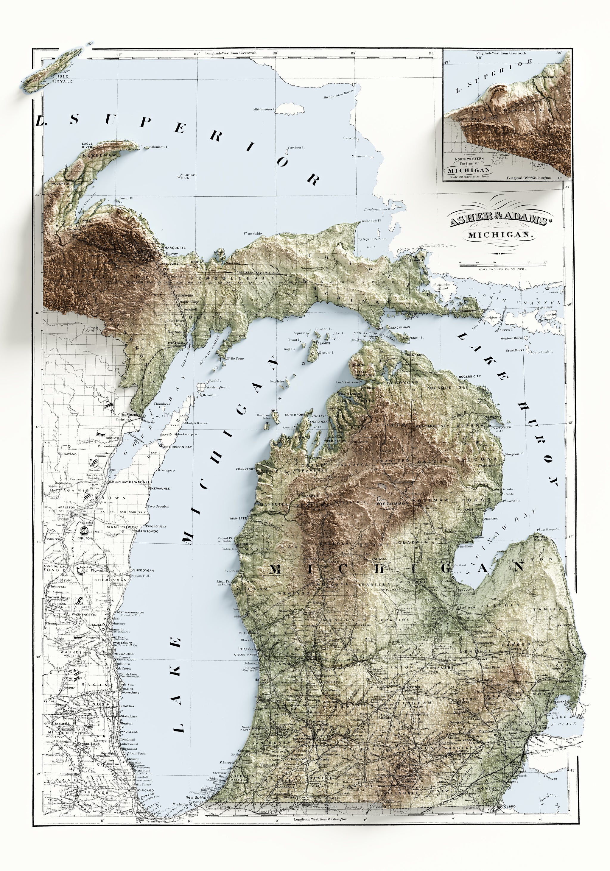 Michigan Vintage Topographic Map (c.1874) – Visual Wall Maps Studio