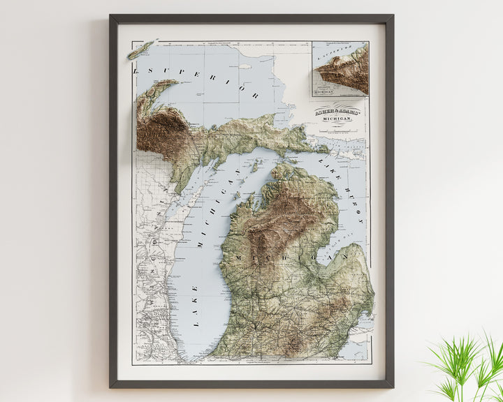 Michigan Vintage Topographic Map (c.1874) – Visual Wall Maps Studio