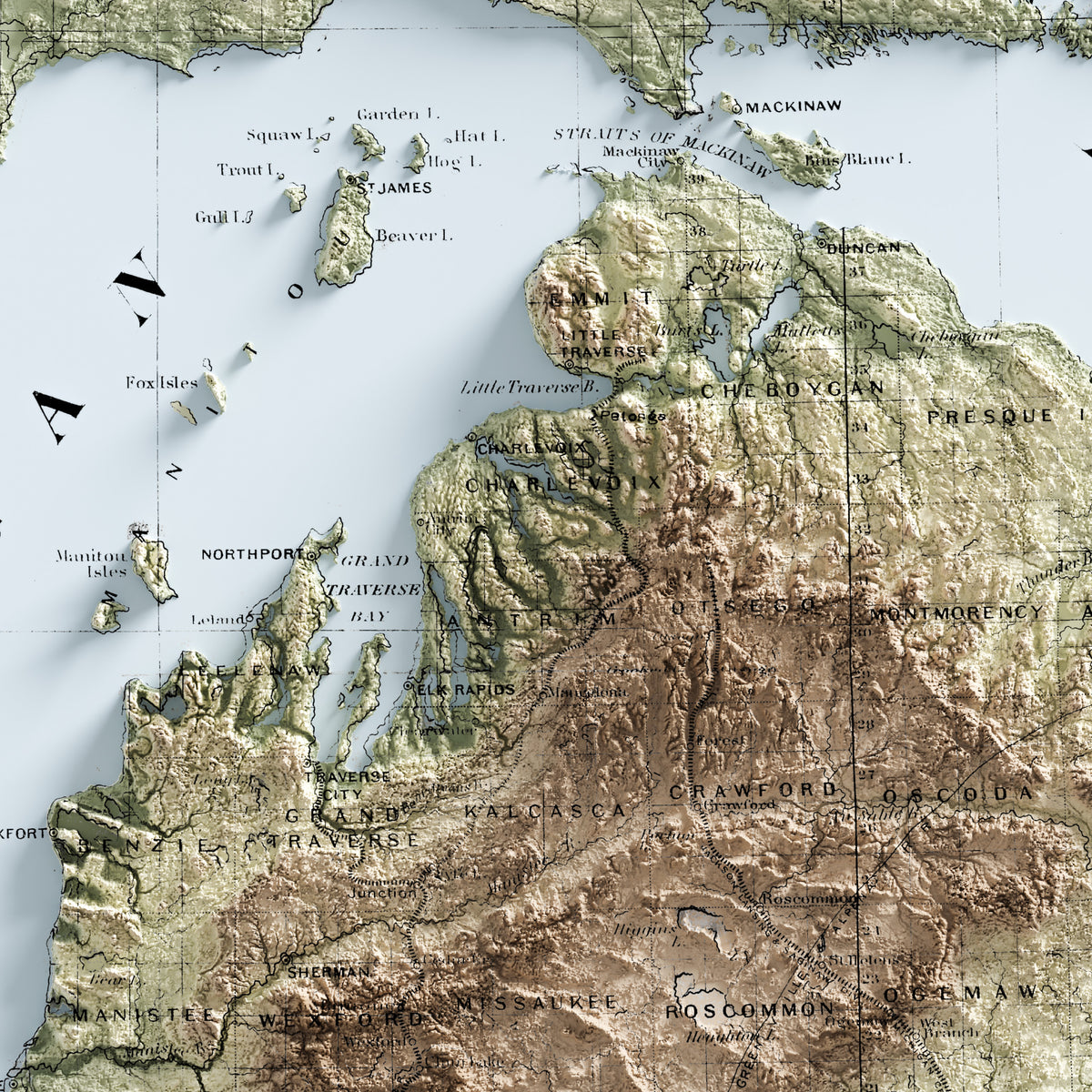 Michigan Vintage Topographic Map (c.1874) – Visual Wall Maps Studio