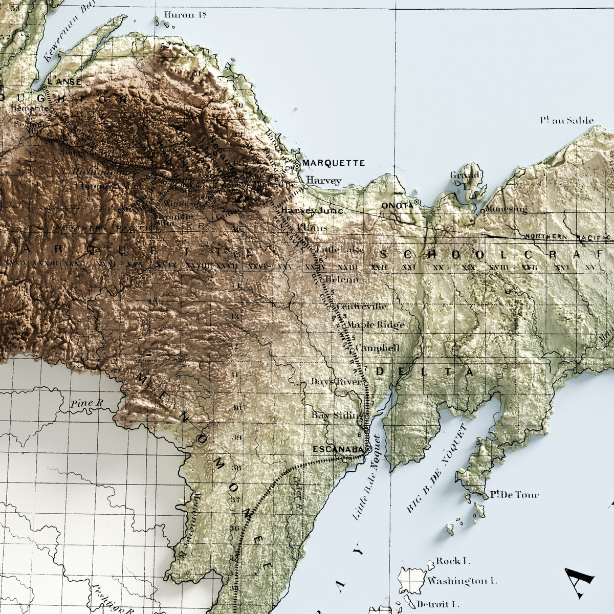 Michigan Vintage Topographic Map (c.1874) – Visual Wall Maps Studio