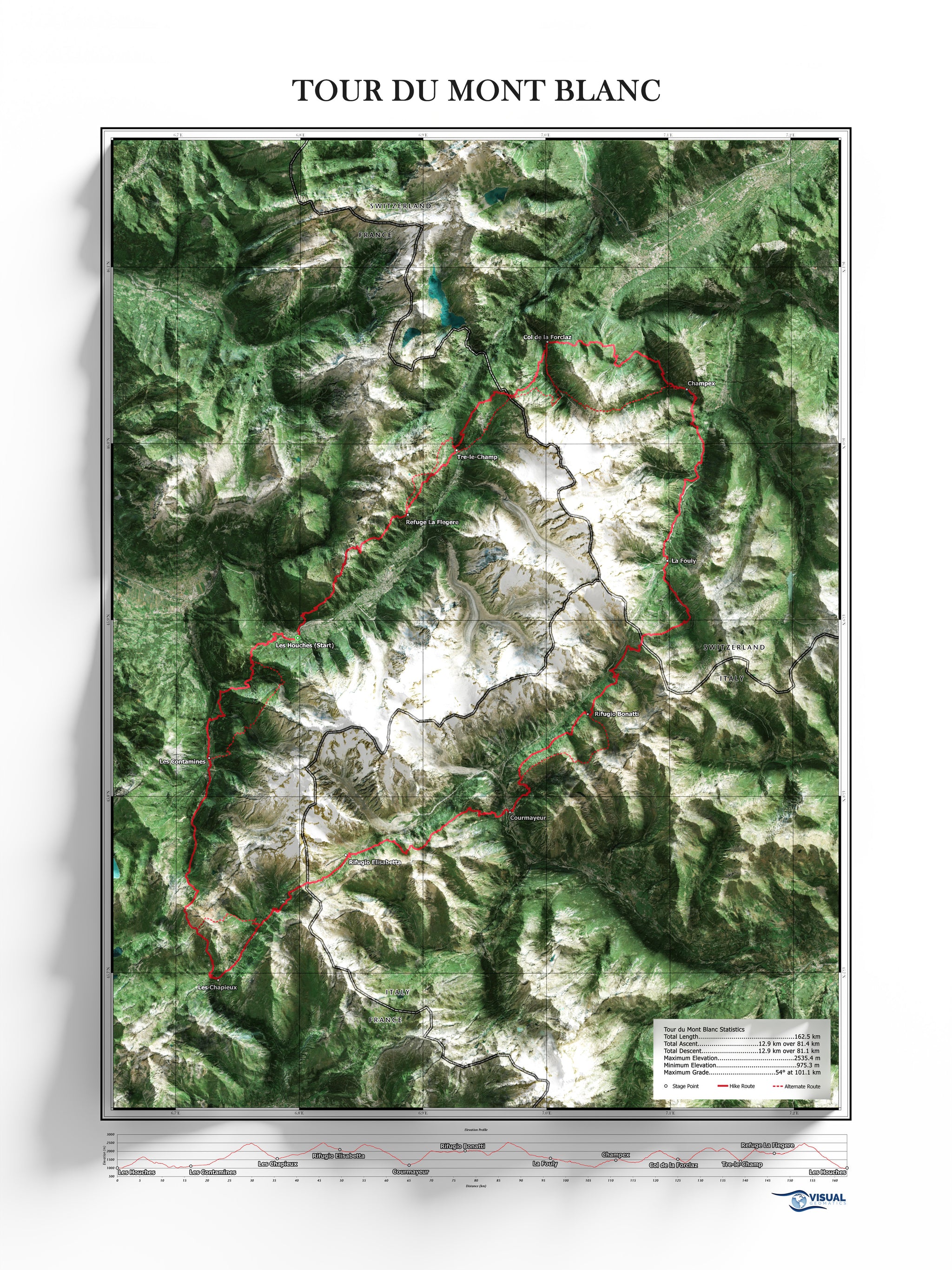 Tour Du Mont Blanc Hike Map – Visual Wall Maps Studio