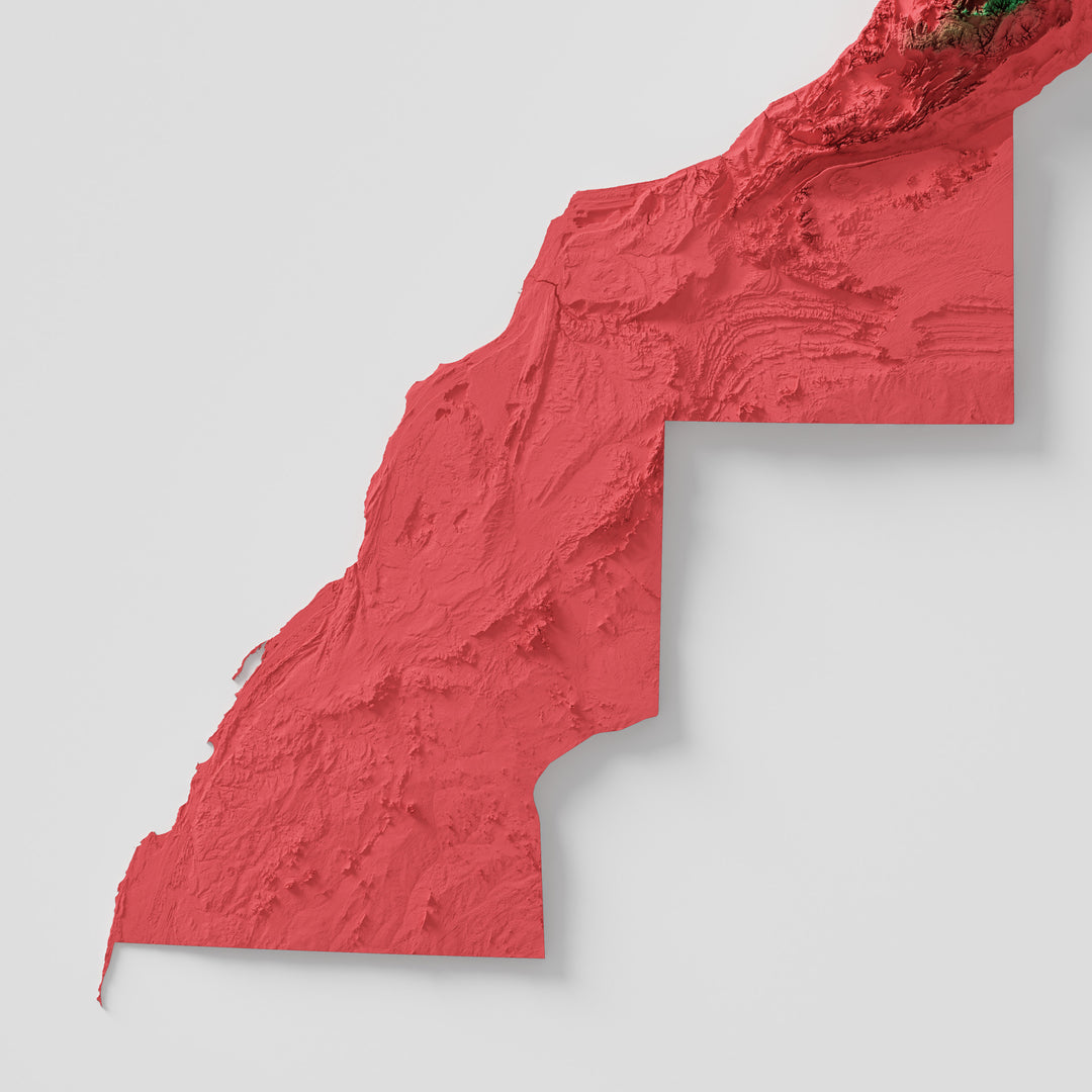 Morocco Shaded Relief Colourized (Flag Colours) – Visual Wall Maps Studio