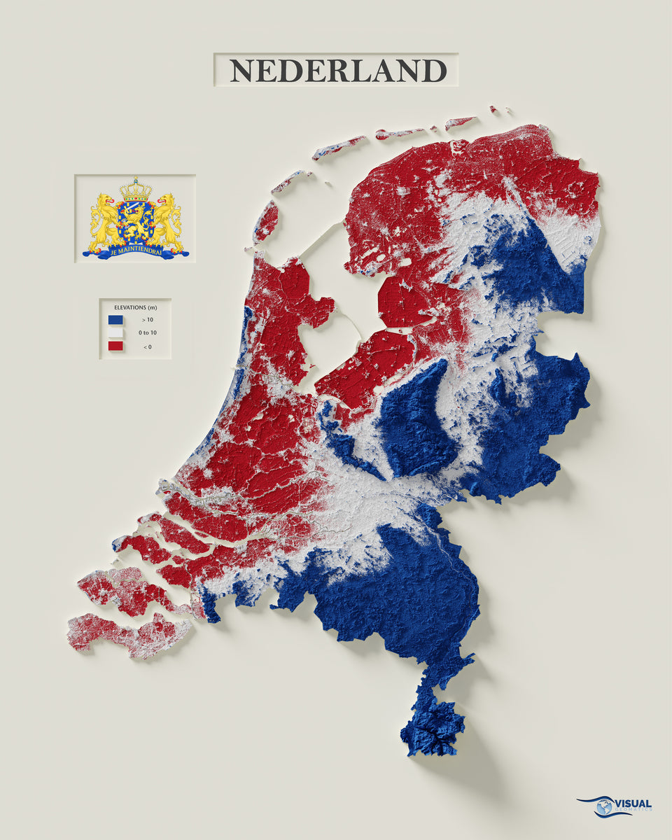 Netherlands Shaded Relief Colourized (Official Colours) – Visual Wall ...