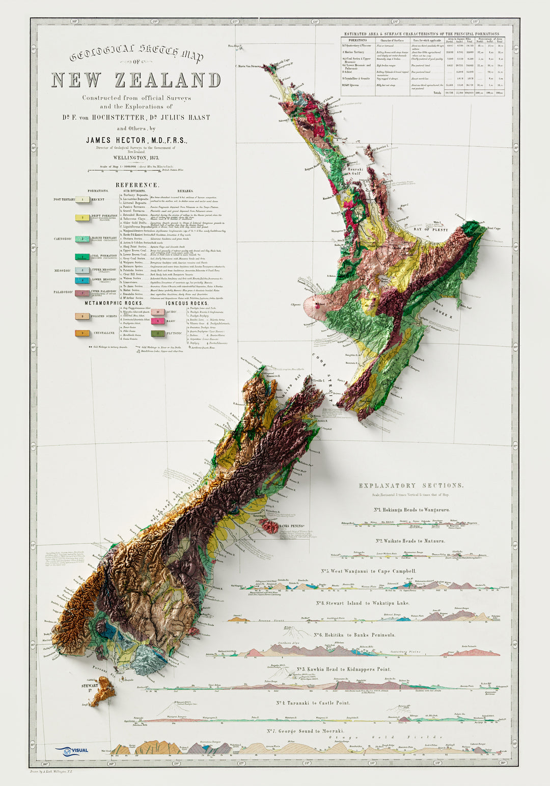 Geological Map of New Zealand (c.1873) – Visual Wall Maps Studio
