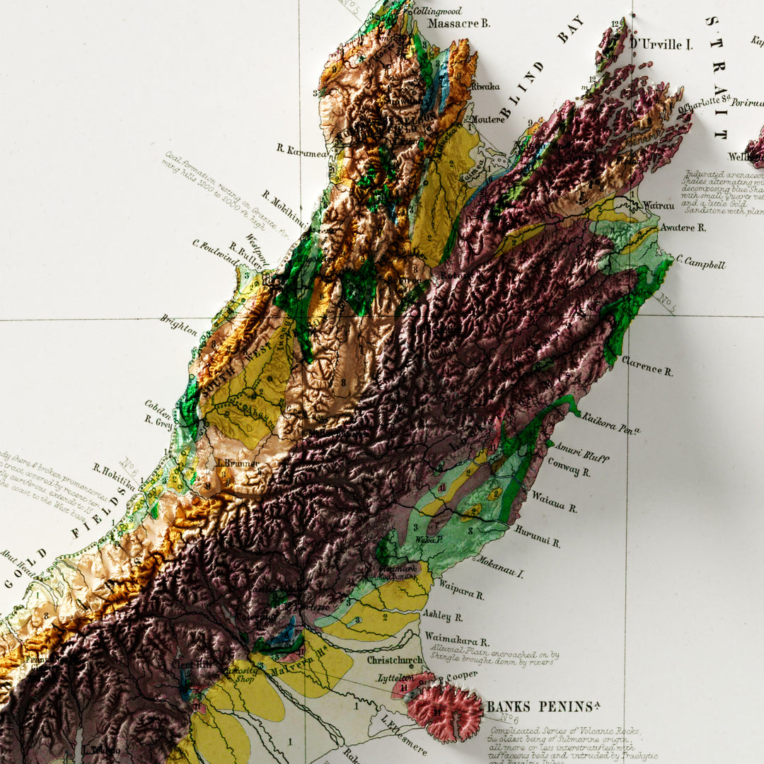 Geological Map of New Zealand (c.1873) – Visual Wall Maps Studio