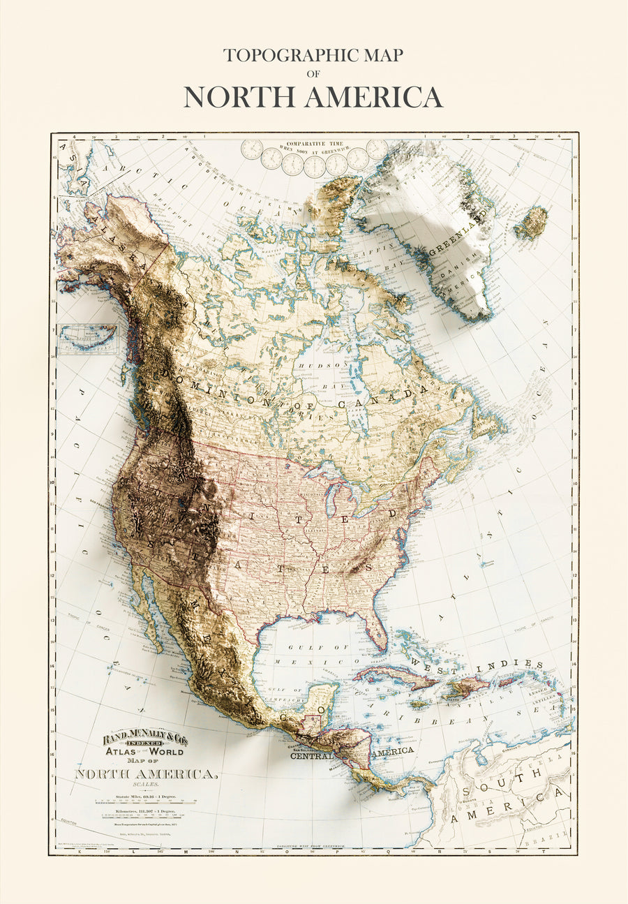 Topographic Map of North America (c.1892) – Visual Wall Maps Studio