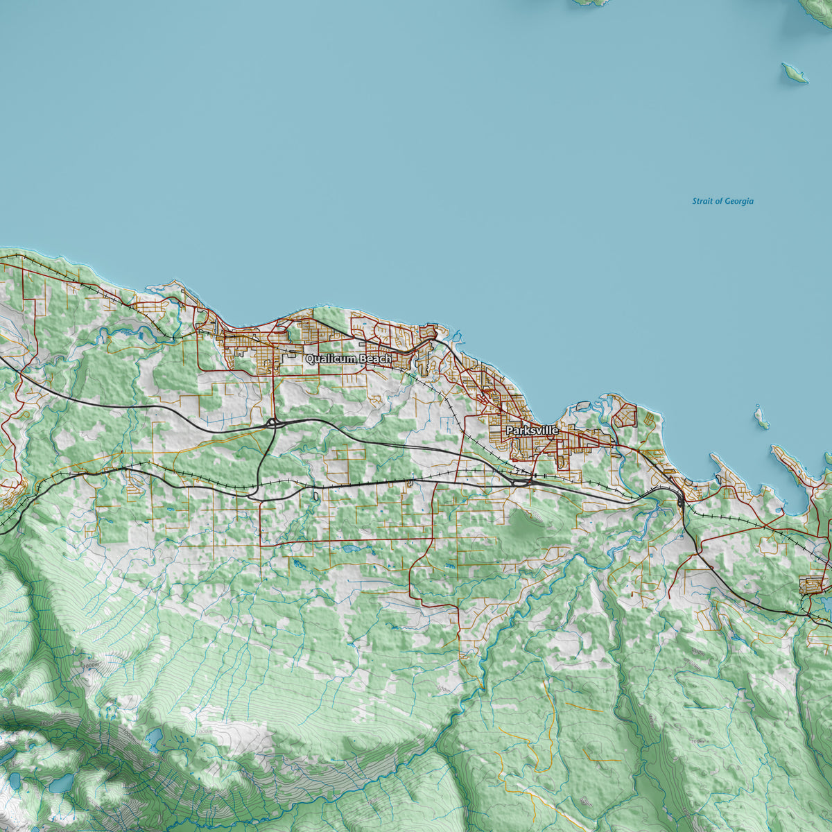 Parksville and Qualicum Beach Topographic Map – Visual Wall Maps Studio
