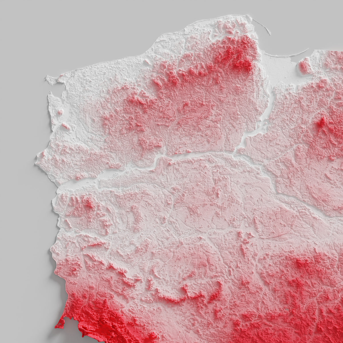 Poland Shaded Relief Colourized (Flag Colours) – Visual Wall Maps Studio
