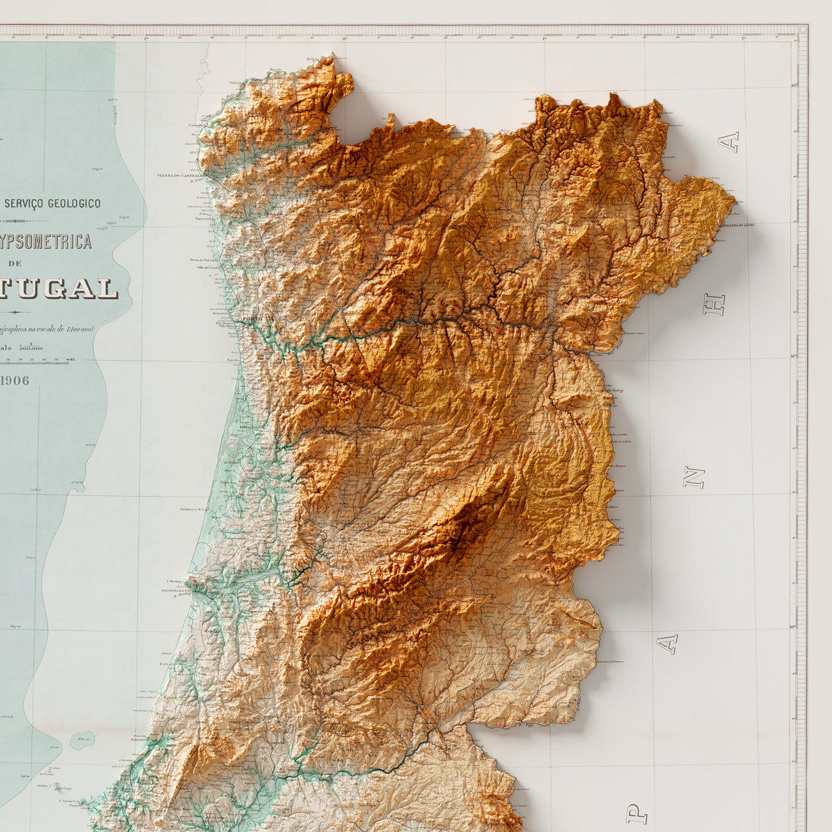 Hypsometric Map of Portugal (c.1906) – Visual Wall Maps Studio