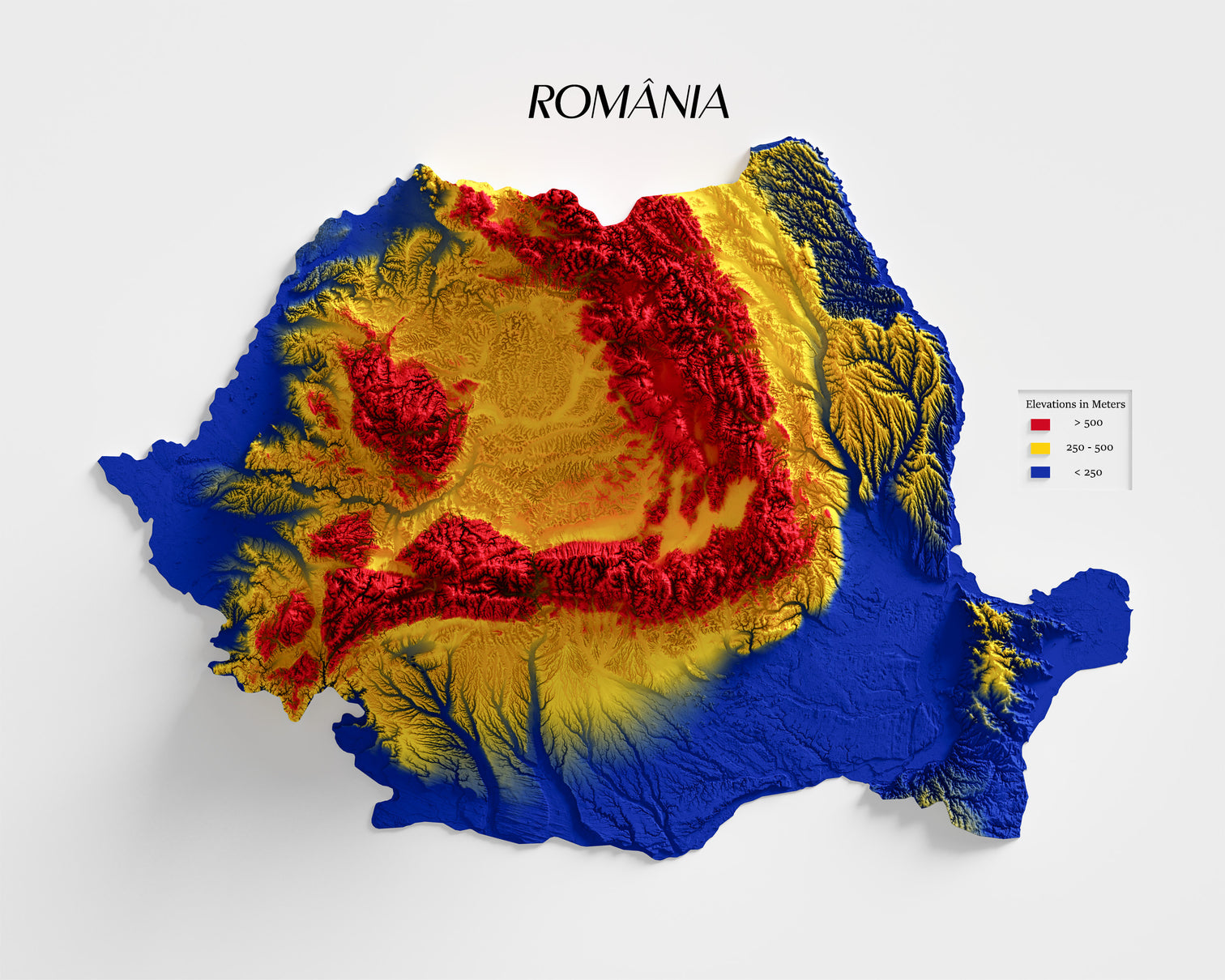 Romania Shaded Relief Colourized (Official Colours) – Visual Wall Maps ...
