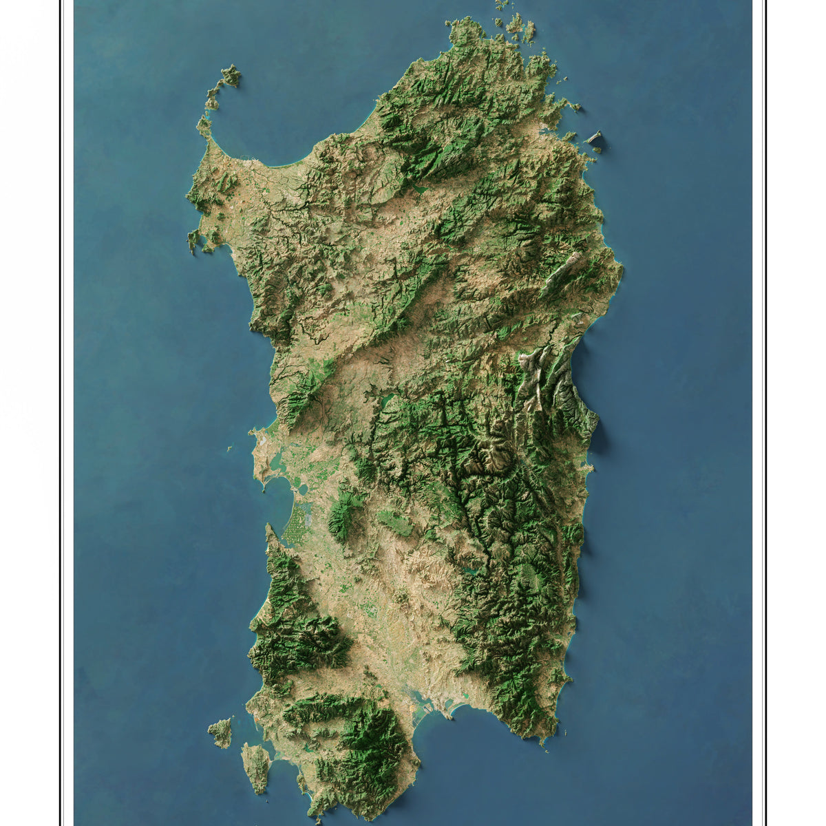 Sardinia, Italy Imagery Shaded Relief – Visual Wall Maps Studio