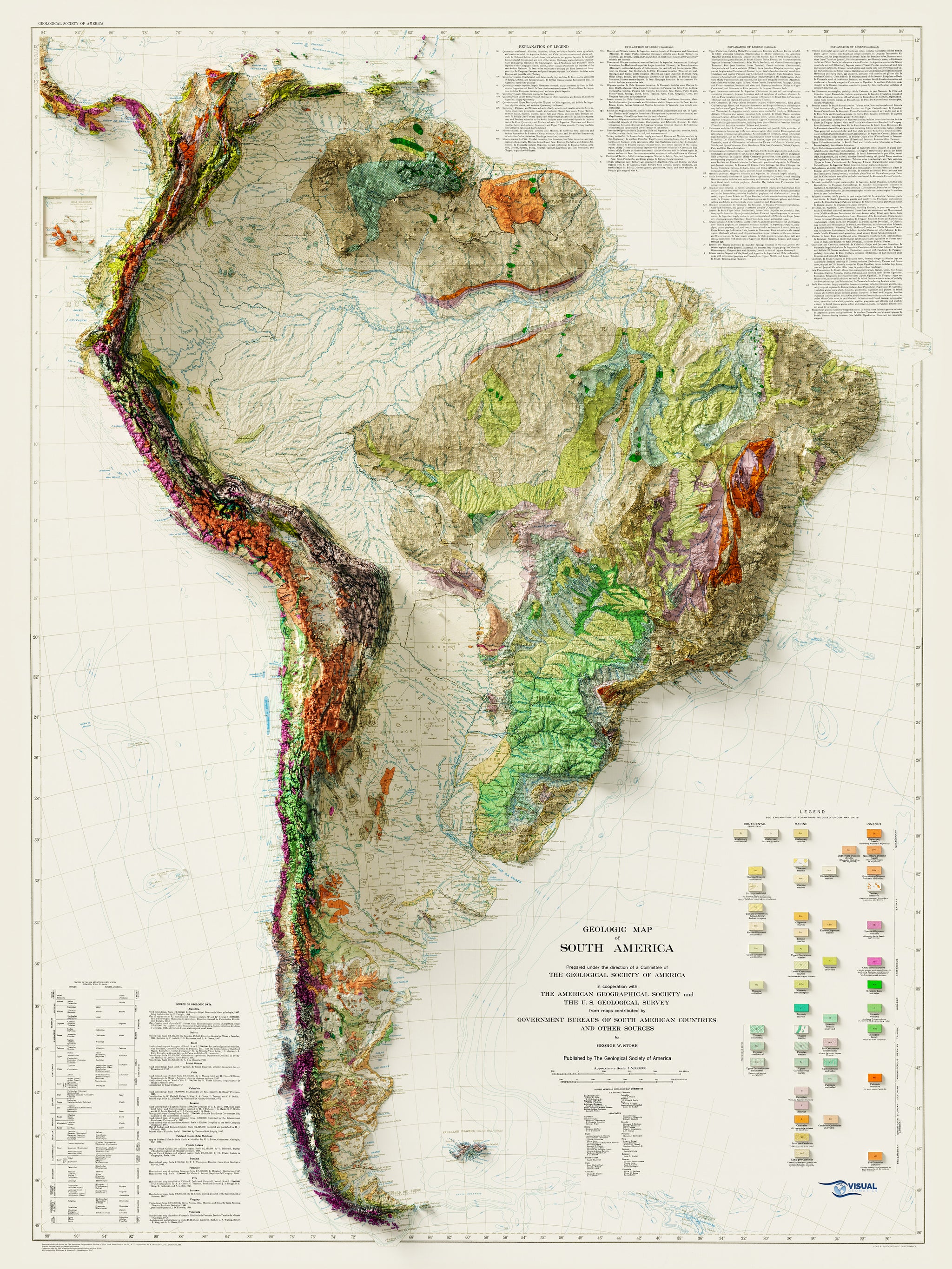 Geological Map of South America (c.1950) – Visual Wall Maps Studio