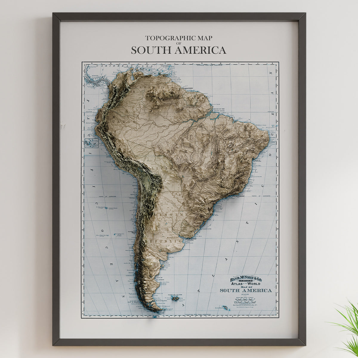 Topographic Map of South America (c.1895) – Visual Wall Maps Studio