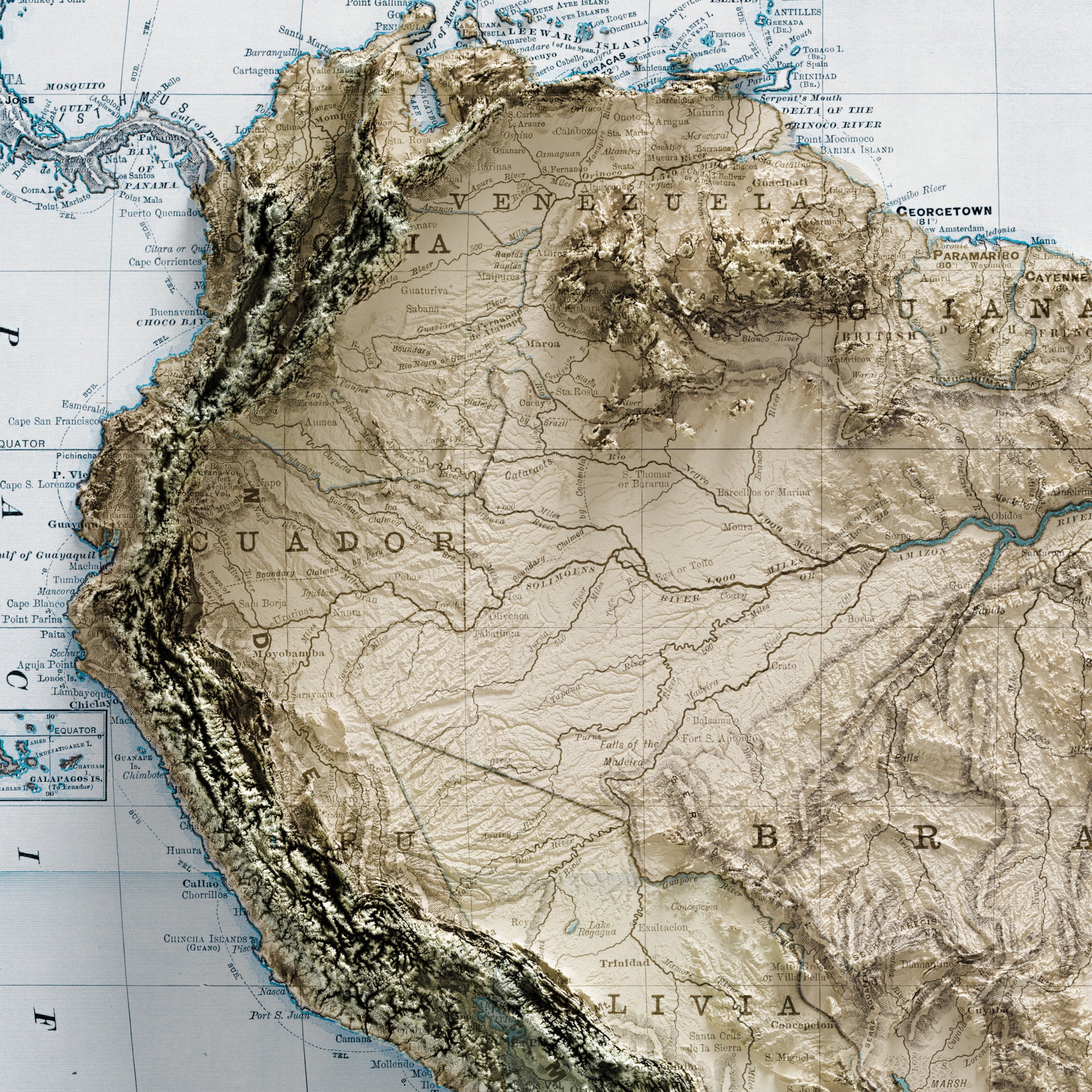 Topographic Map of South America (c.1895) – Visual Wall Maps Studio