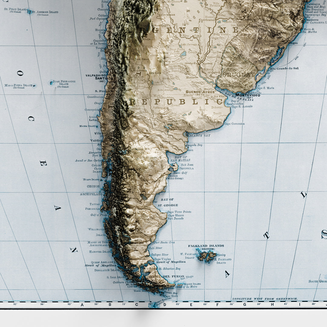 Topographic Map of South America (c.1895) – Visual Wall Maps Studio